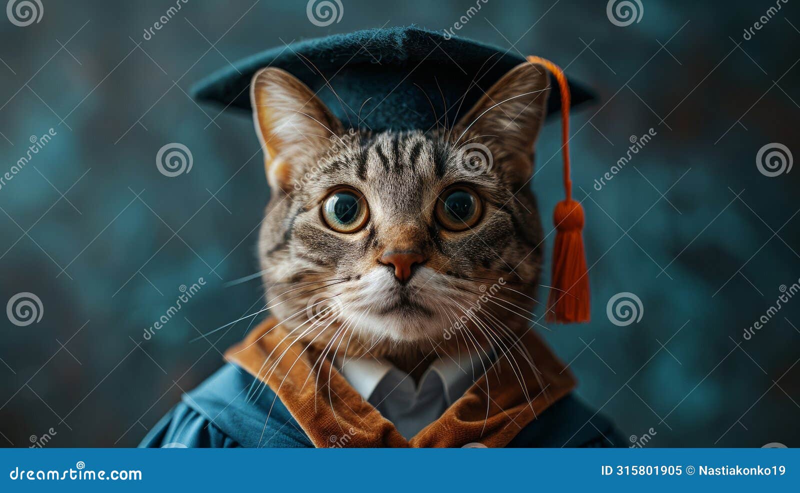 Cat Wearing Graduation Cap and Gown Stock Image - Image of proud ...
