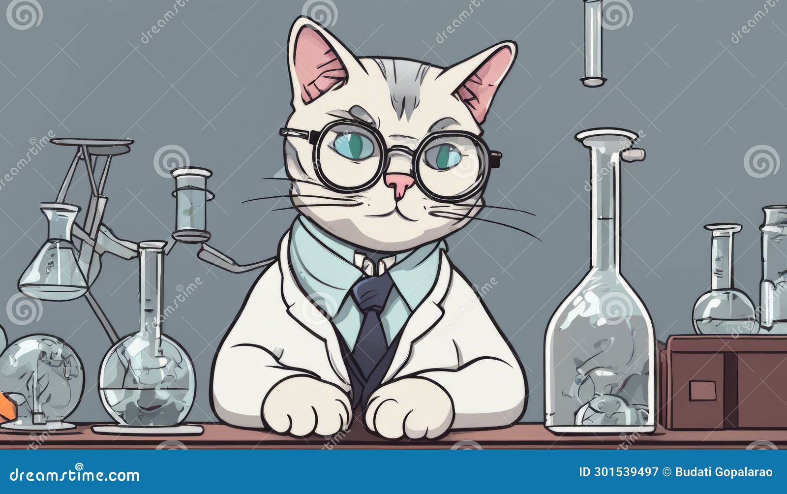 A Cat Wearing a Lab Coat and Glasses Stock Illustration - Illustration ...
