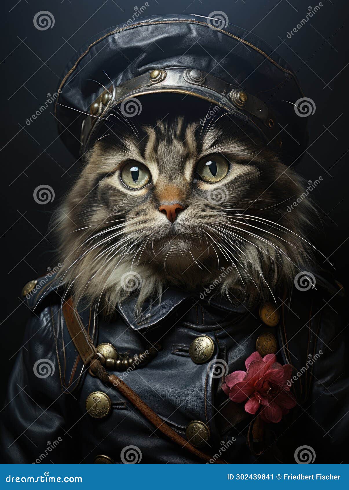 A Cat Wearing a Military Uniform and a Hat Stock Image - Image of face ...