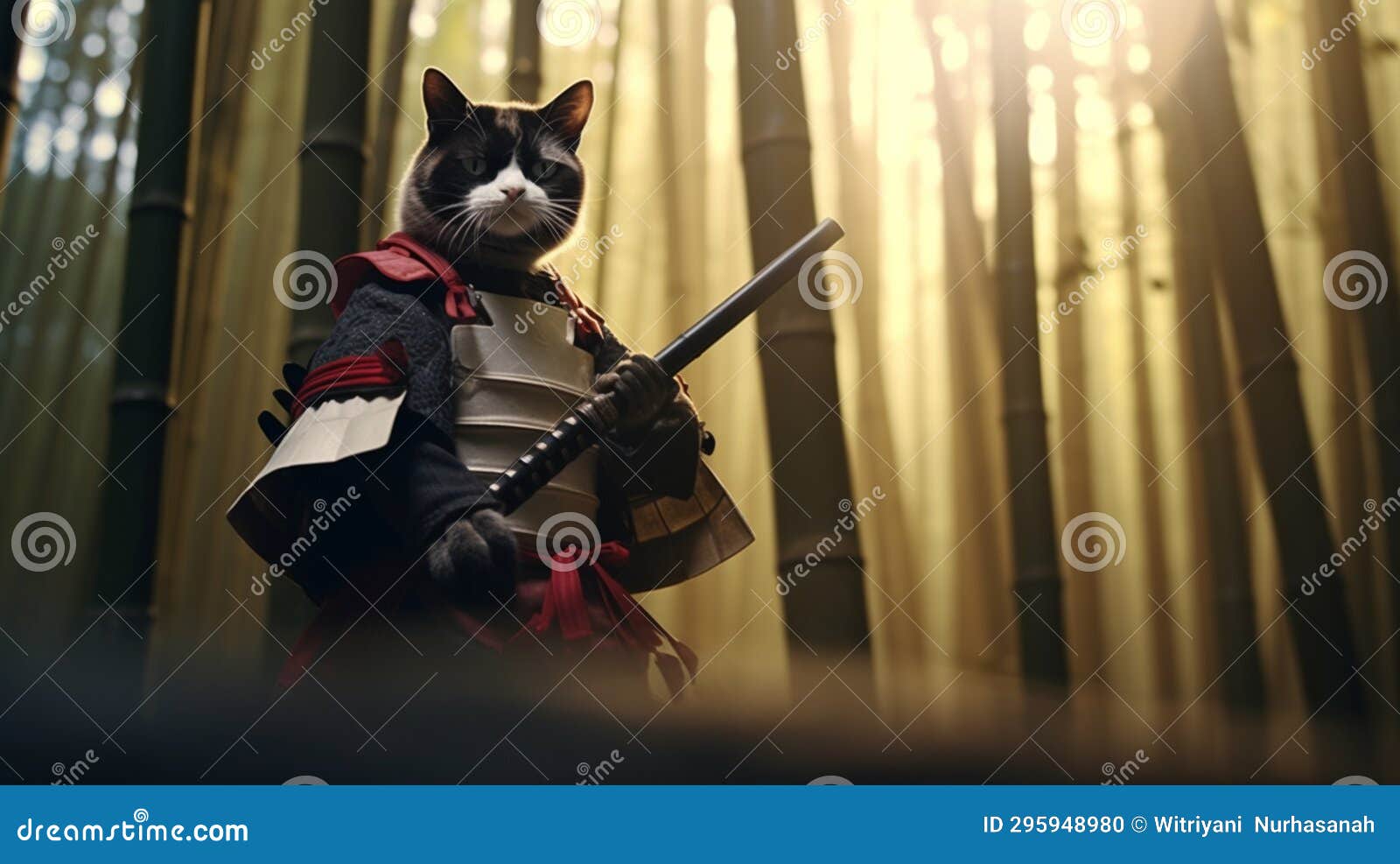 Cat Wearing Samurai Uniforms, Warrior Samurai Cat with Sword ...