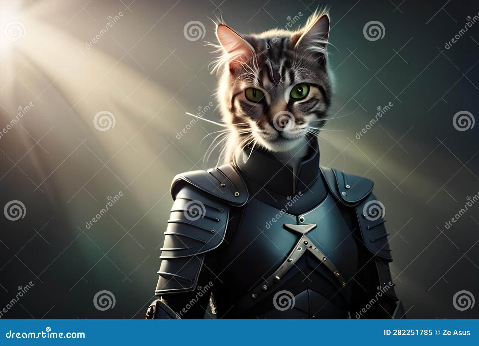 A Cat Wearing Shining Armor Stock Illustration - Illustration of ...