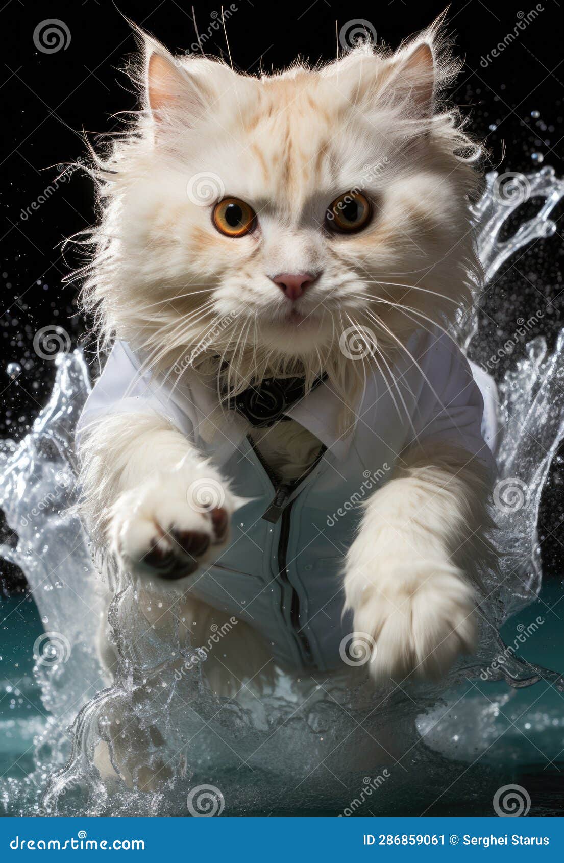 A Cat Wearing a White Shirt and Tie. Generative AI Image. Stock Image ...