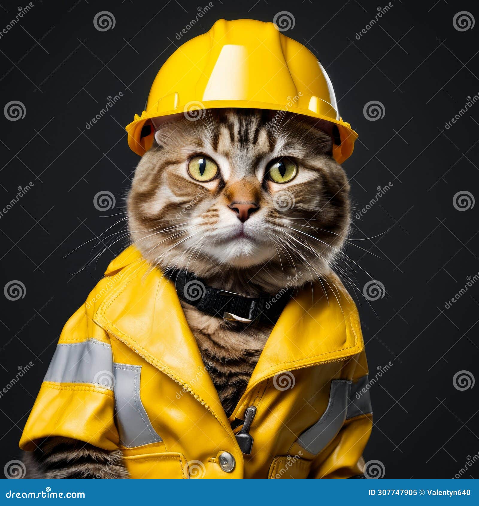 Cat is Wearing Yellow Fireman& X27;s Uniform and Hard Hat. Generative ...