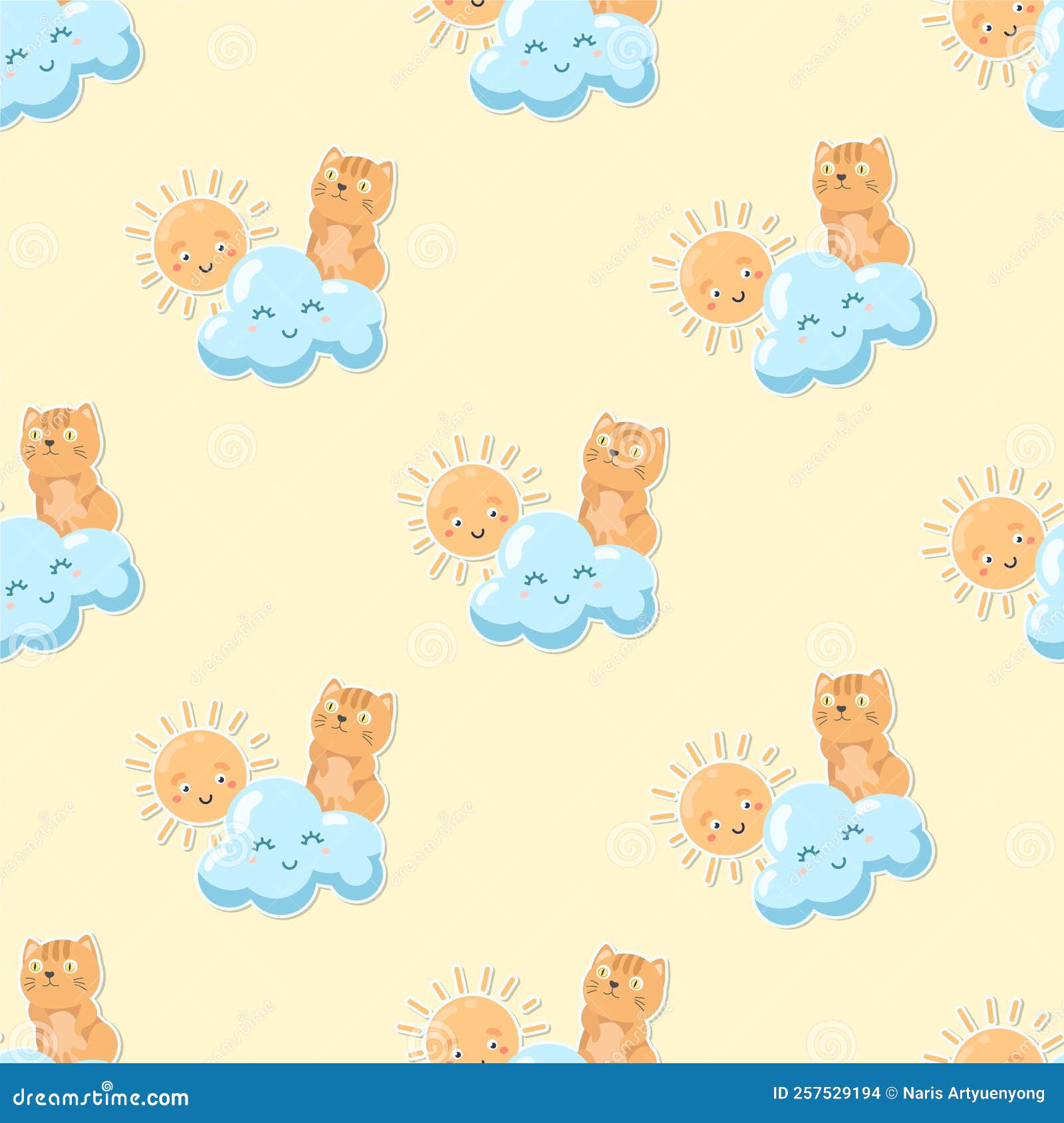 Adorable Cat with Weather Cartoon Seamless Pattern Stock Vector ...