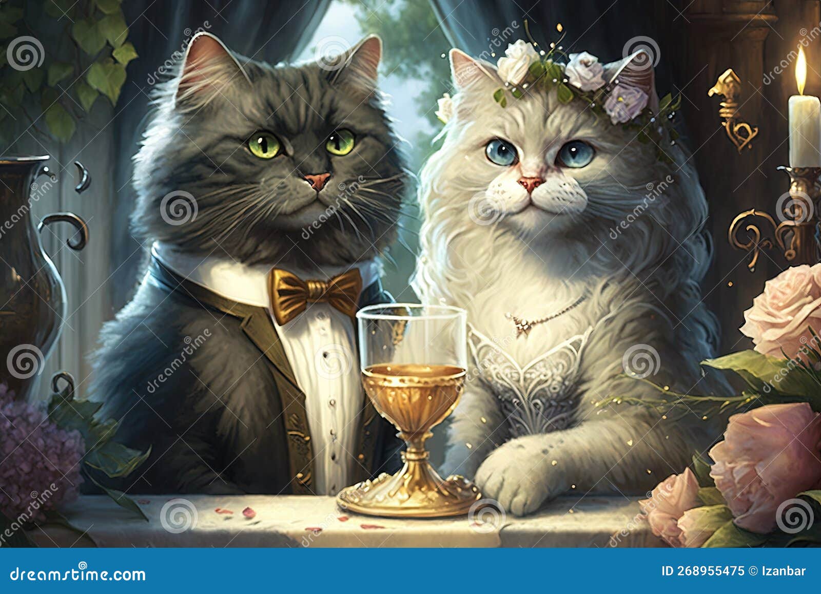 Cat Wedding Illustration Generative Ai Stock Image - Image of happy ...