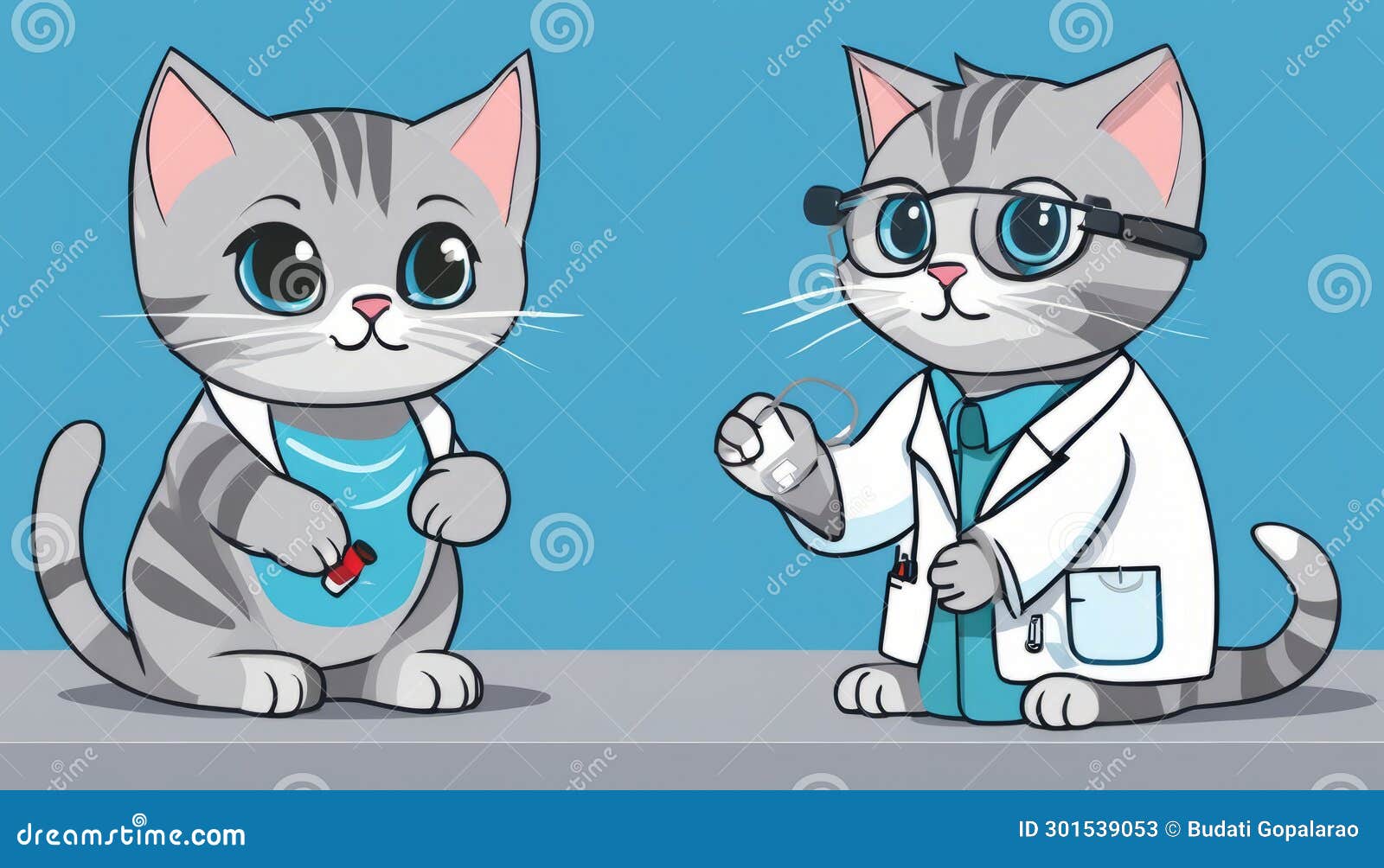 A Cat in a White Lab Coat and Glasses Stock Illustration - Illustration ...