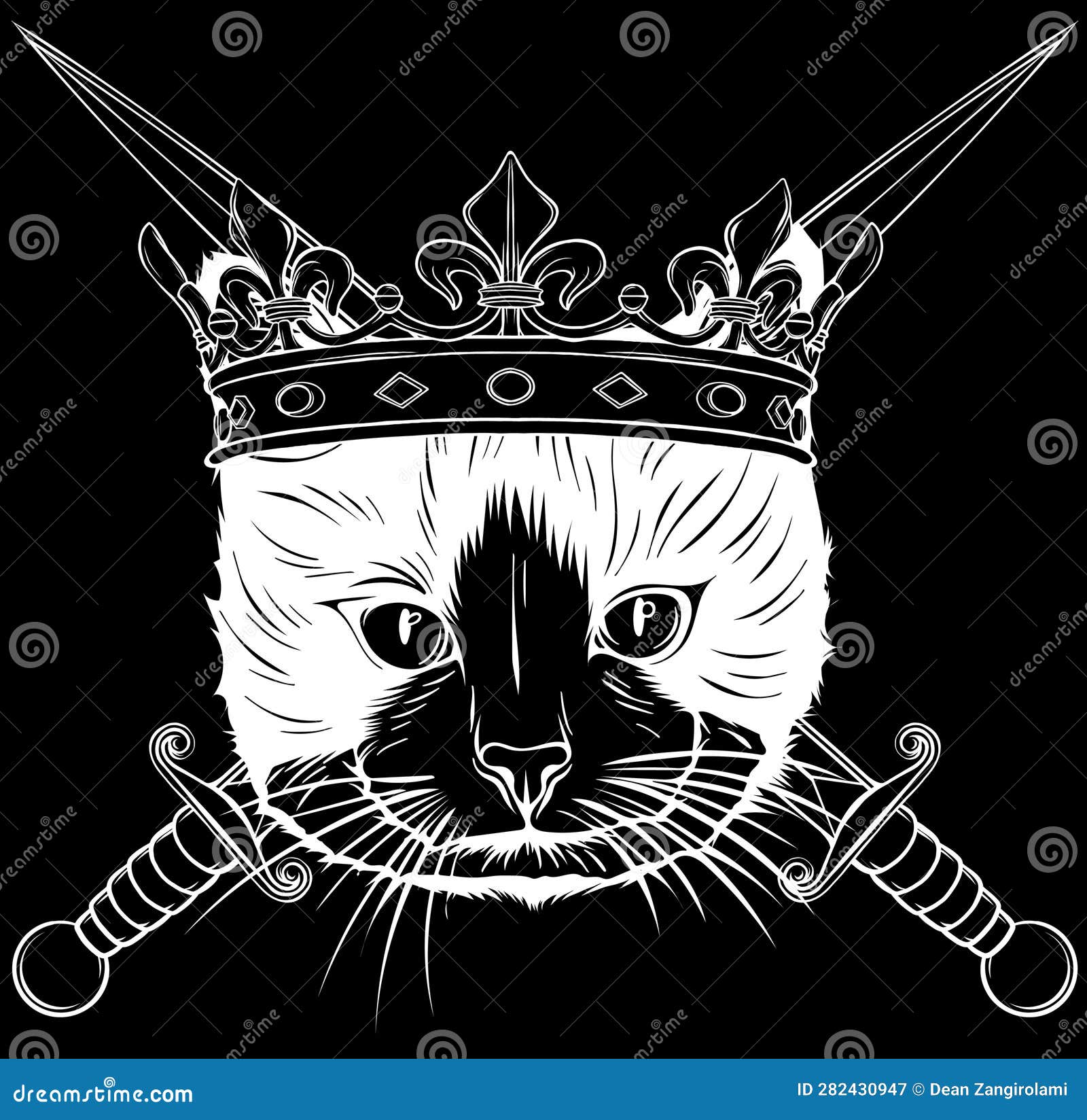 Cat in White Line on Black Background Stock Vector - Illustration of ...