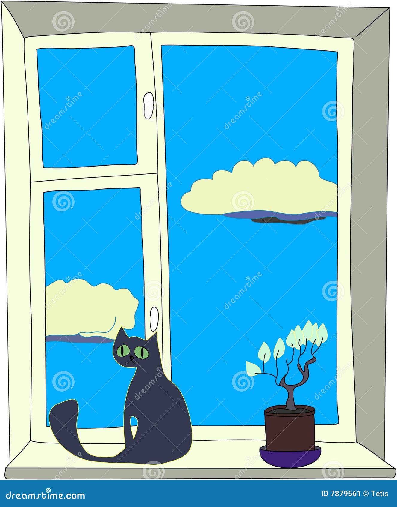 Cat at a window stock vector. Illustration of grief, hotel - 7879561