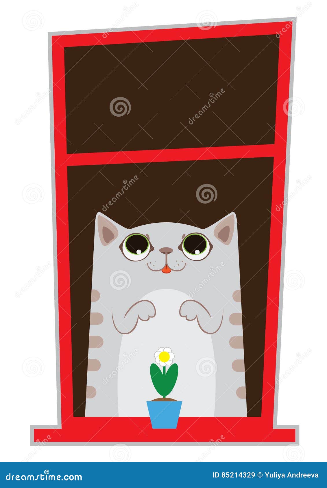 Cat in the window stock vector. Illustration of color - 85214329