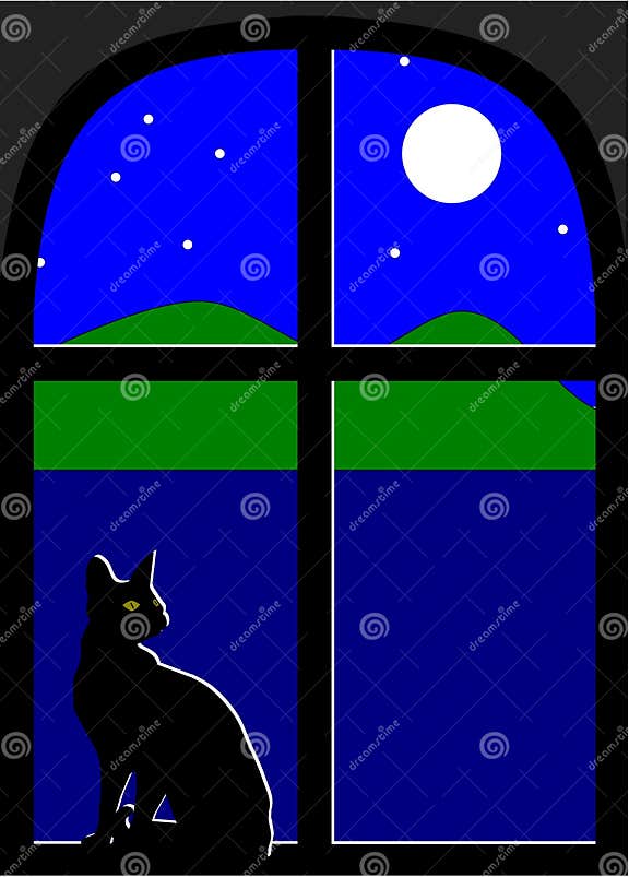 Cat in window at night stock vector. Illustration of atmosphere - 26134251