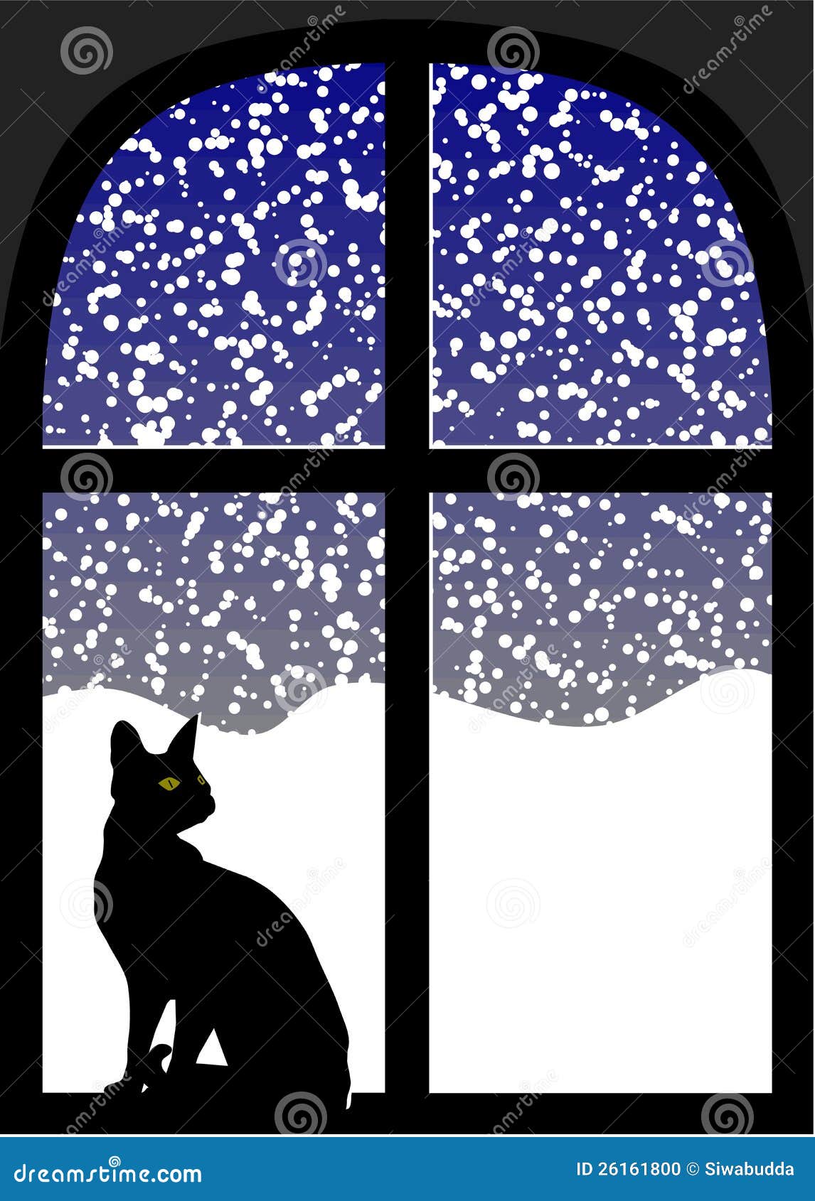 Cat in Window at Snowy Night Stock Vector - Illustration of animal ...