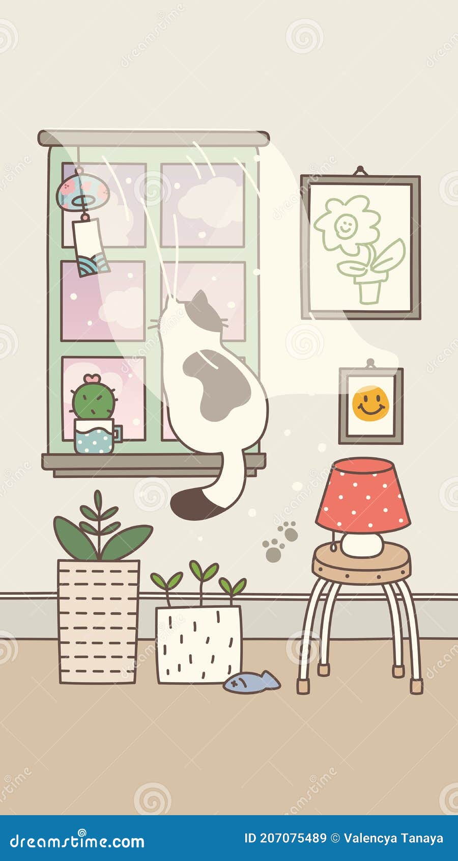 A Cat in the Window Wall Decor Stock Vector - Illustration of life ...