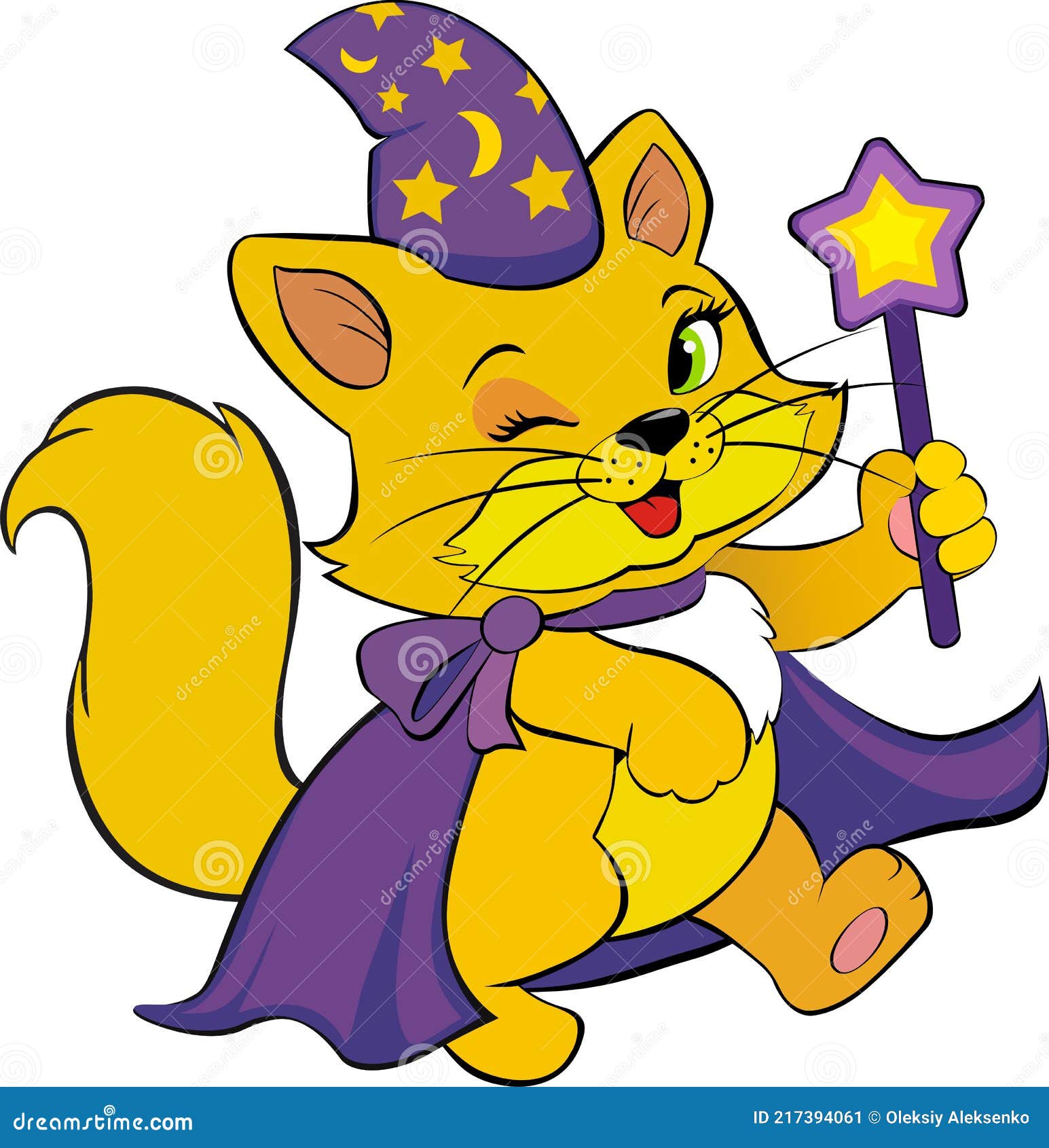 The Cat is a Wizard in a Cap with a Magic Wand in His Paw Stock Vector ...