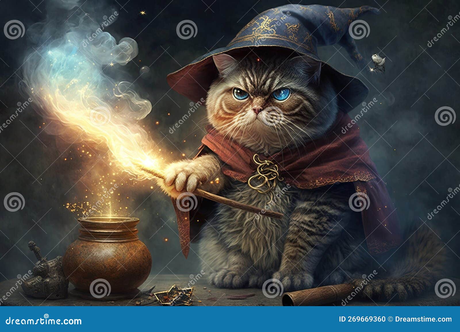 Cat Wizard Casting Spell Illustration Generative Ai Stock Illustration ...