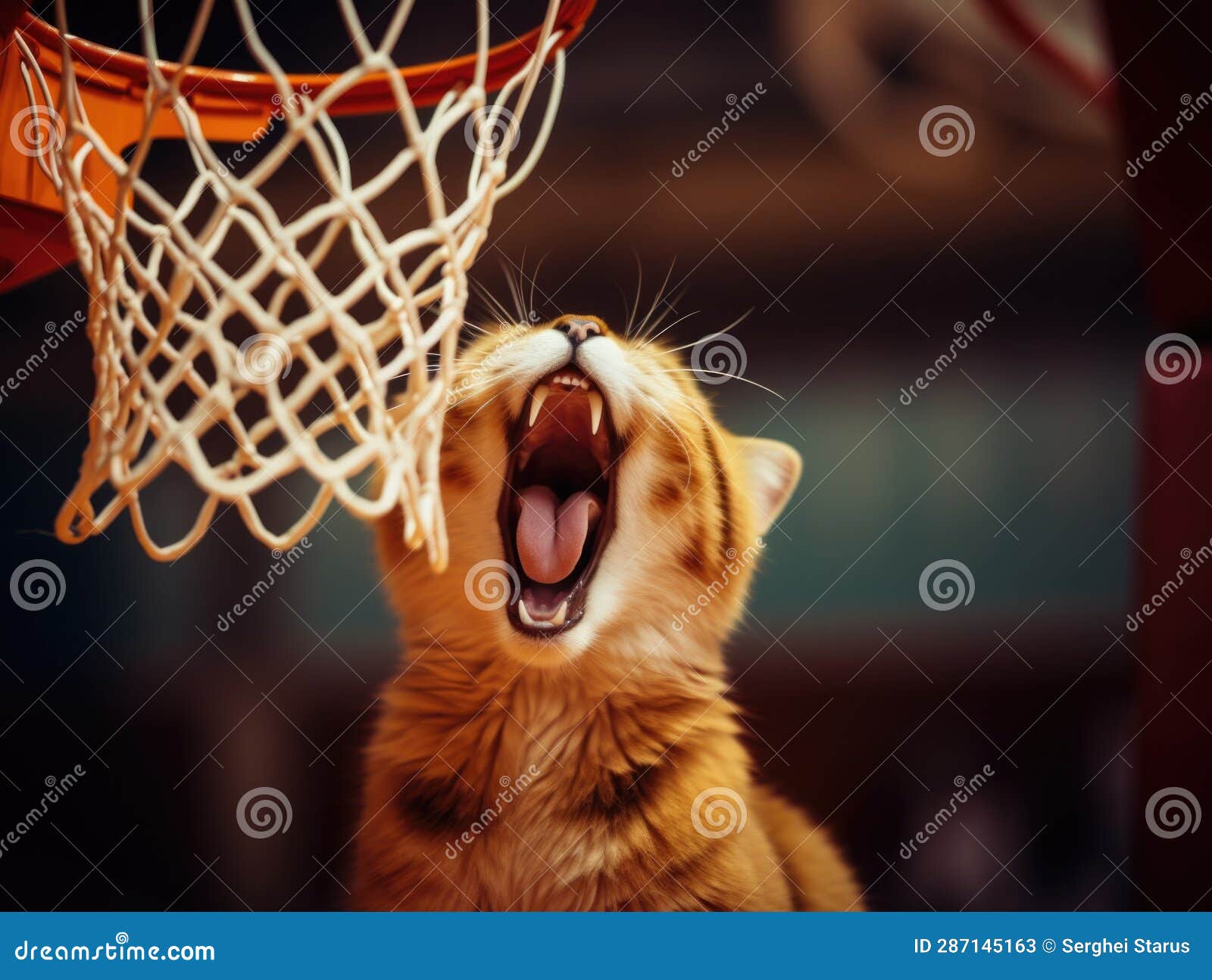 A Cat Yawning while Standing in Front of a Basketball Hoop. Generative ...