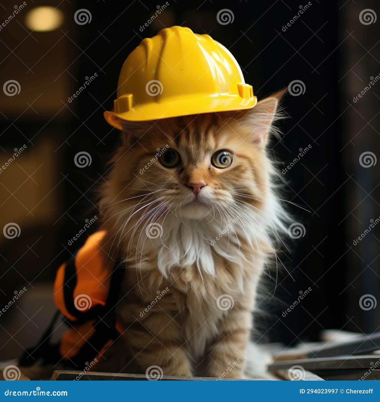 A Cat in a Construction Helmet Stock Image - Image of contractor, eyes ...
