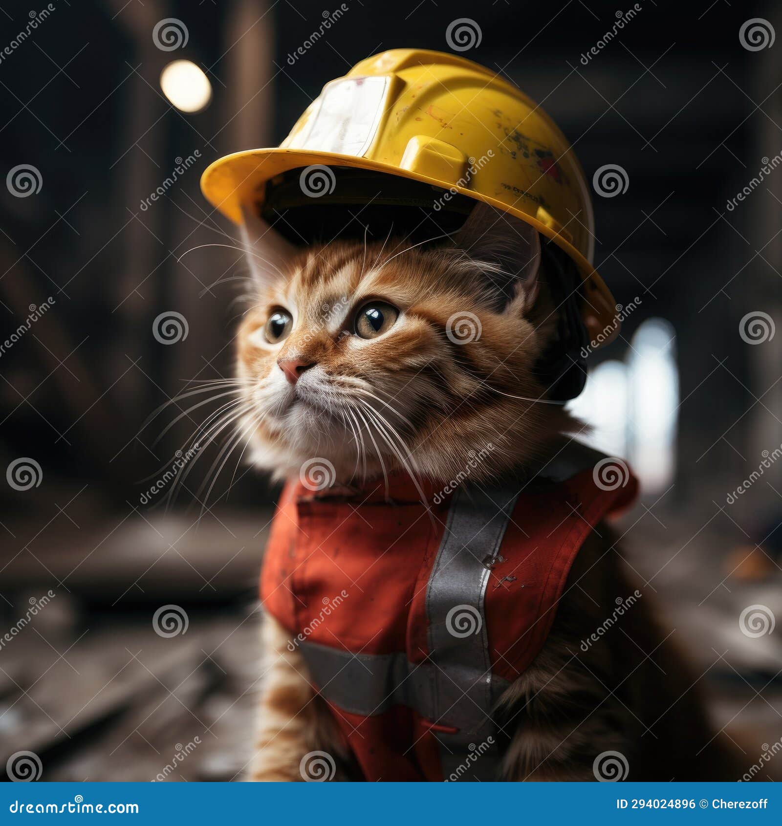 A Cat in a Construction Helmet Stock Photo - Image of repairman, safety ...
