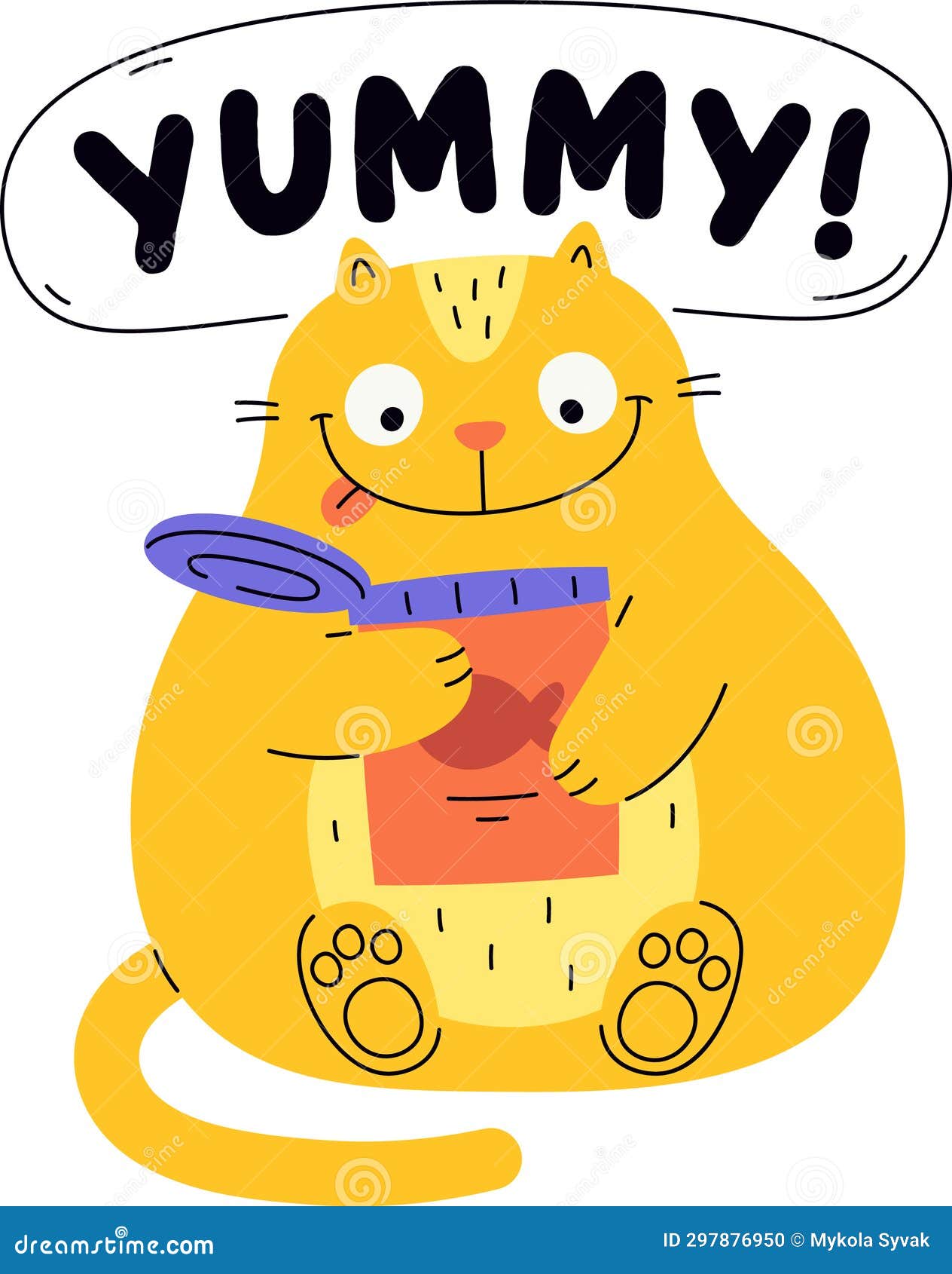 Cat Yummy Sticker stock illustration. Illustration of sticker - 297876950