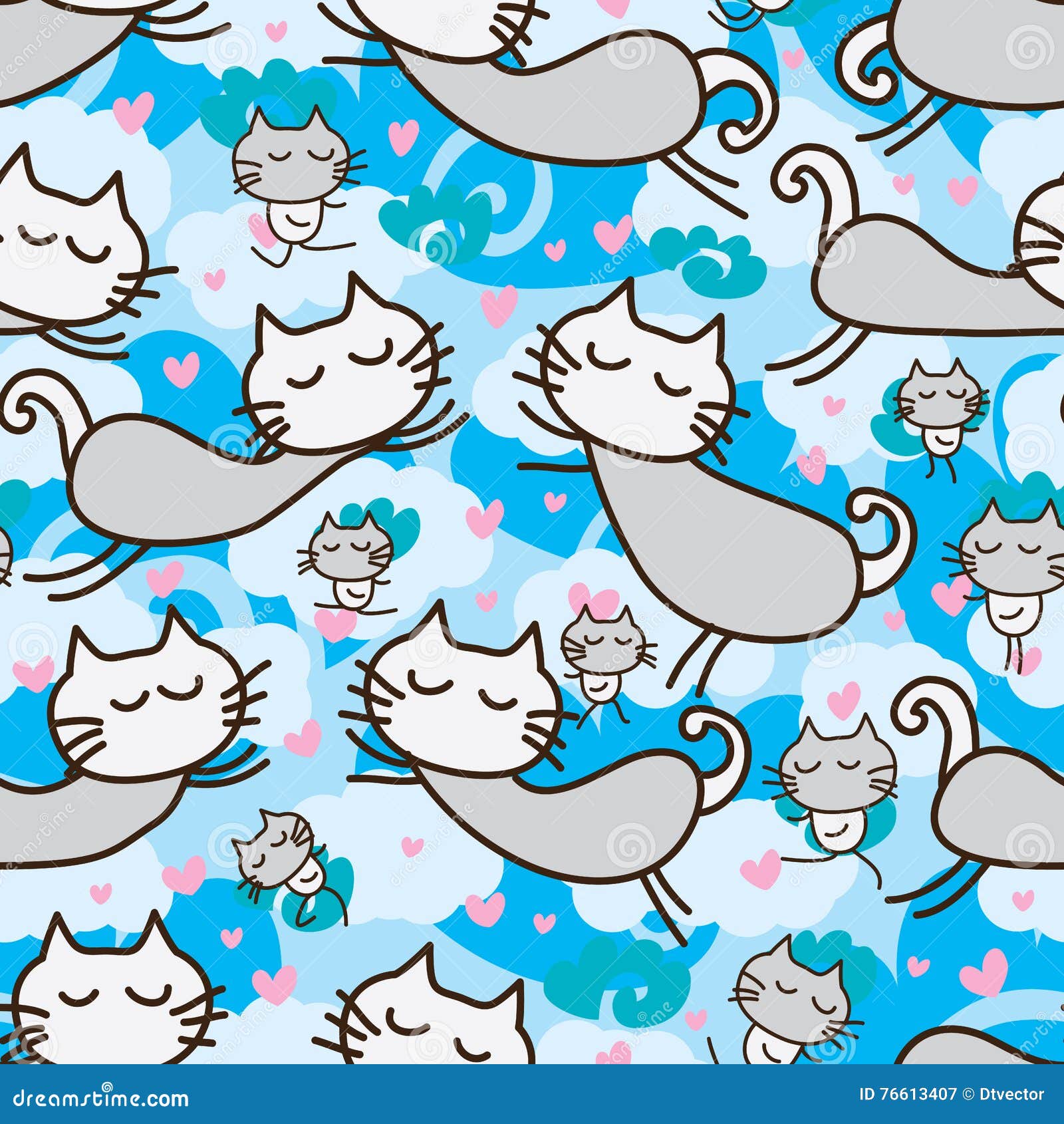 Cat Zen Fly Seamless Pattern Stock Vector - Illustration of angel ...