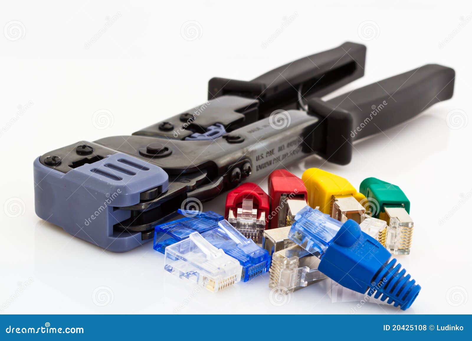 Cat5 Cable Jacks and Crimping Tool Stock Photo - Image of pliers, crimp ...