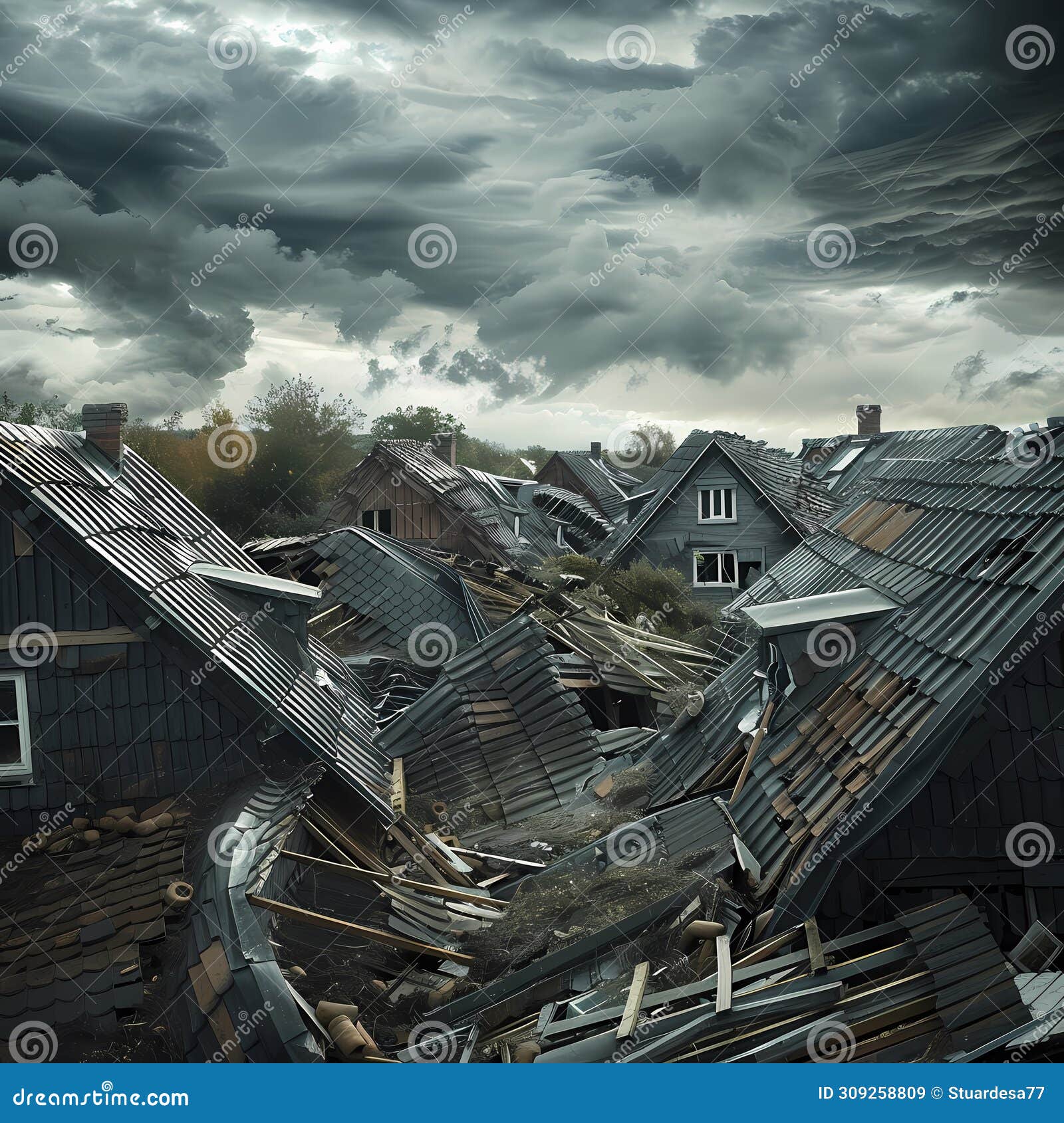 Cataclysmic Collapse Under Stormy Skies AI Generative Stock Image ...