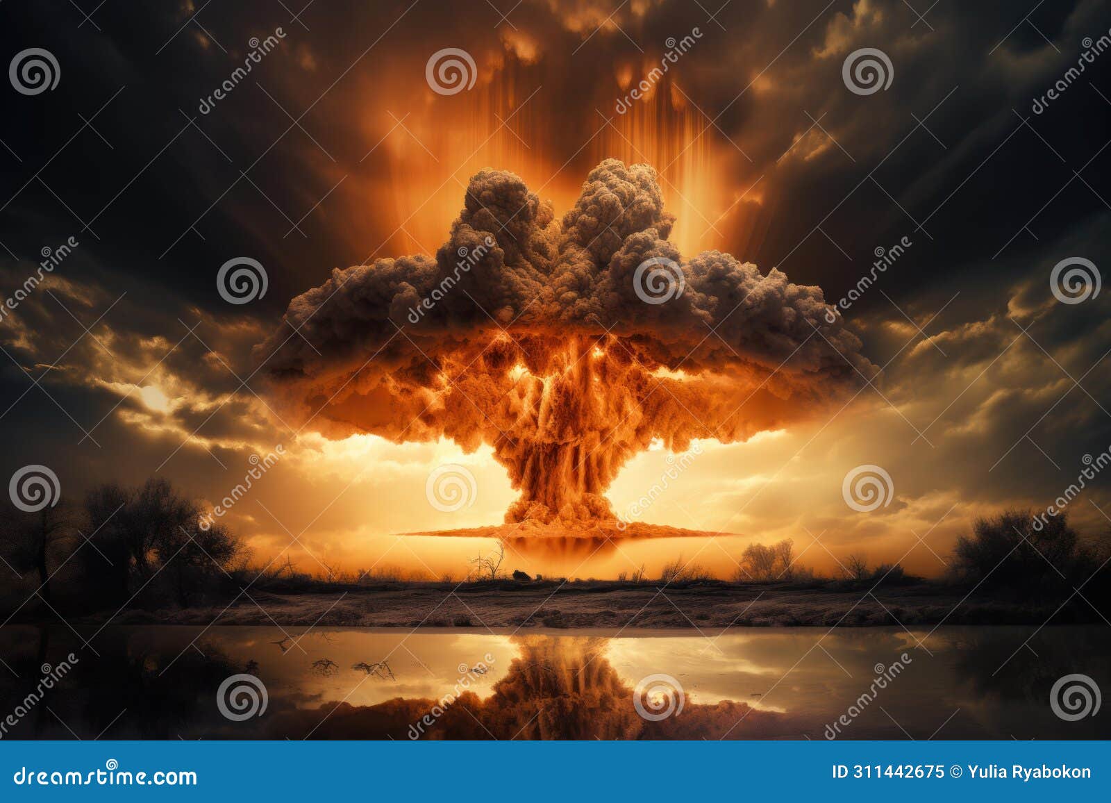 Cataclysmic Nuclear Explosion Dramatic Scene. Generate Ai Stock Image - Image of missile ...