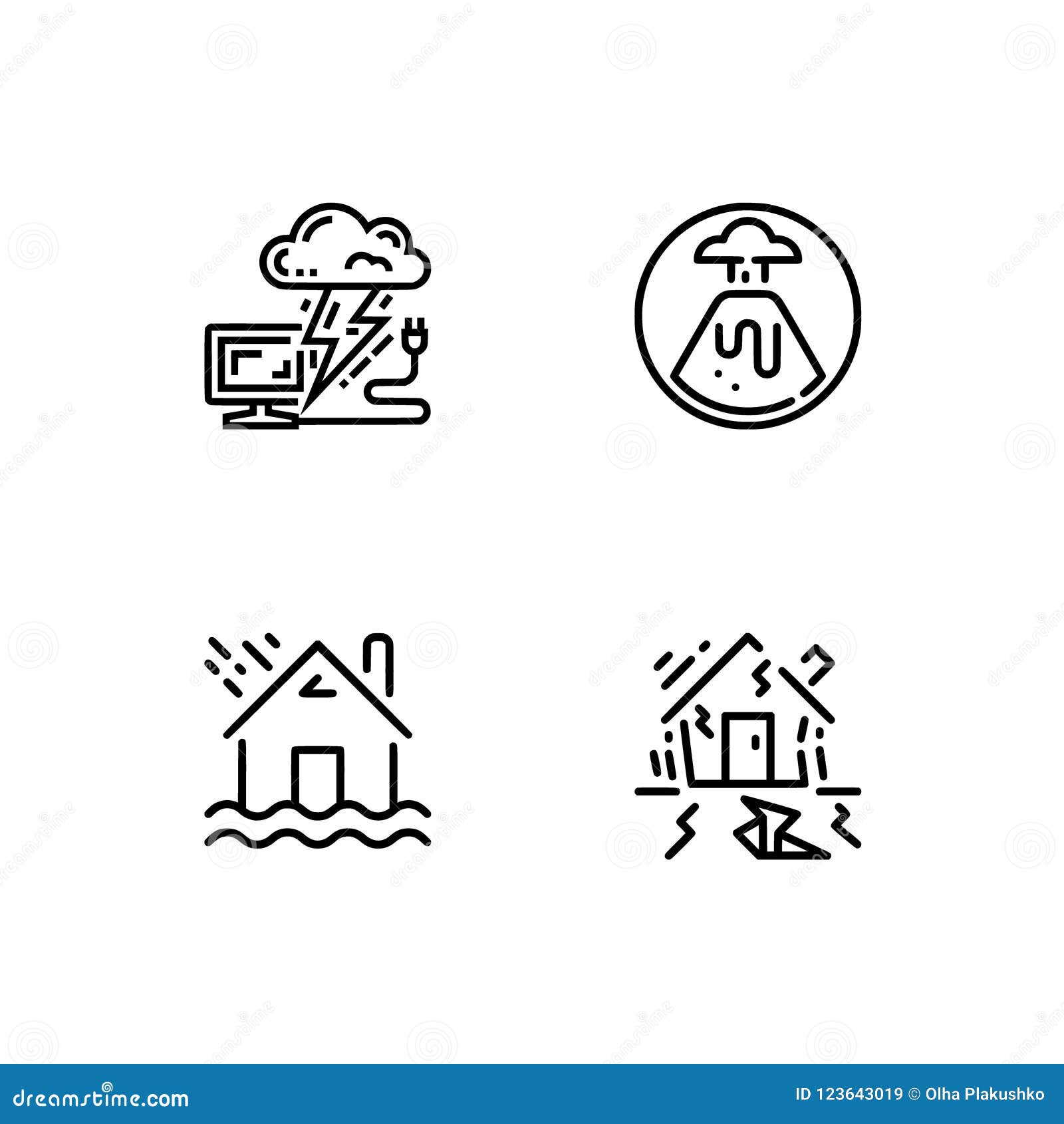 Cataclysms And Natural Disasters Outline Icons Set EPS 10 Vector Format ...