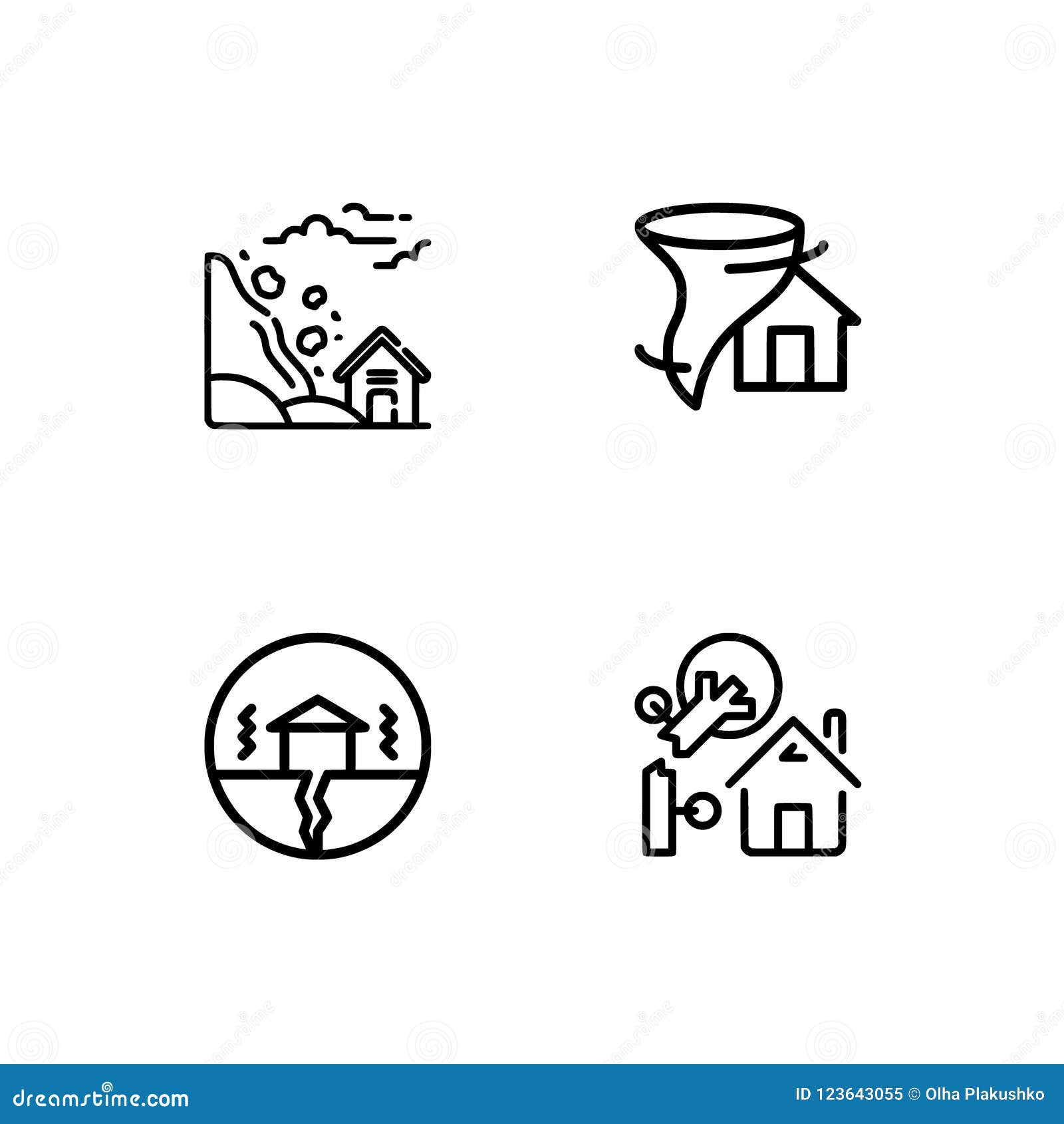 Cataclysms and Natural Disasters Outline Icons Set EPS 10 Vector Format ...