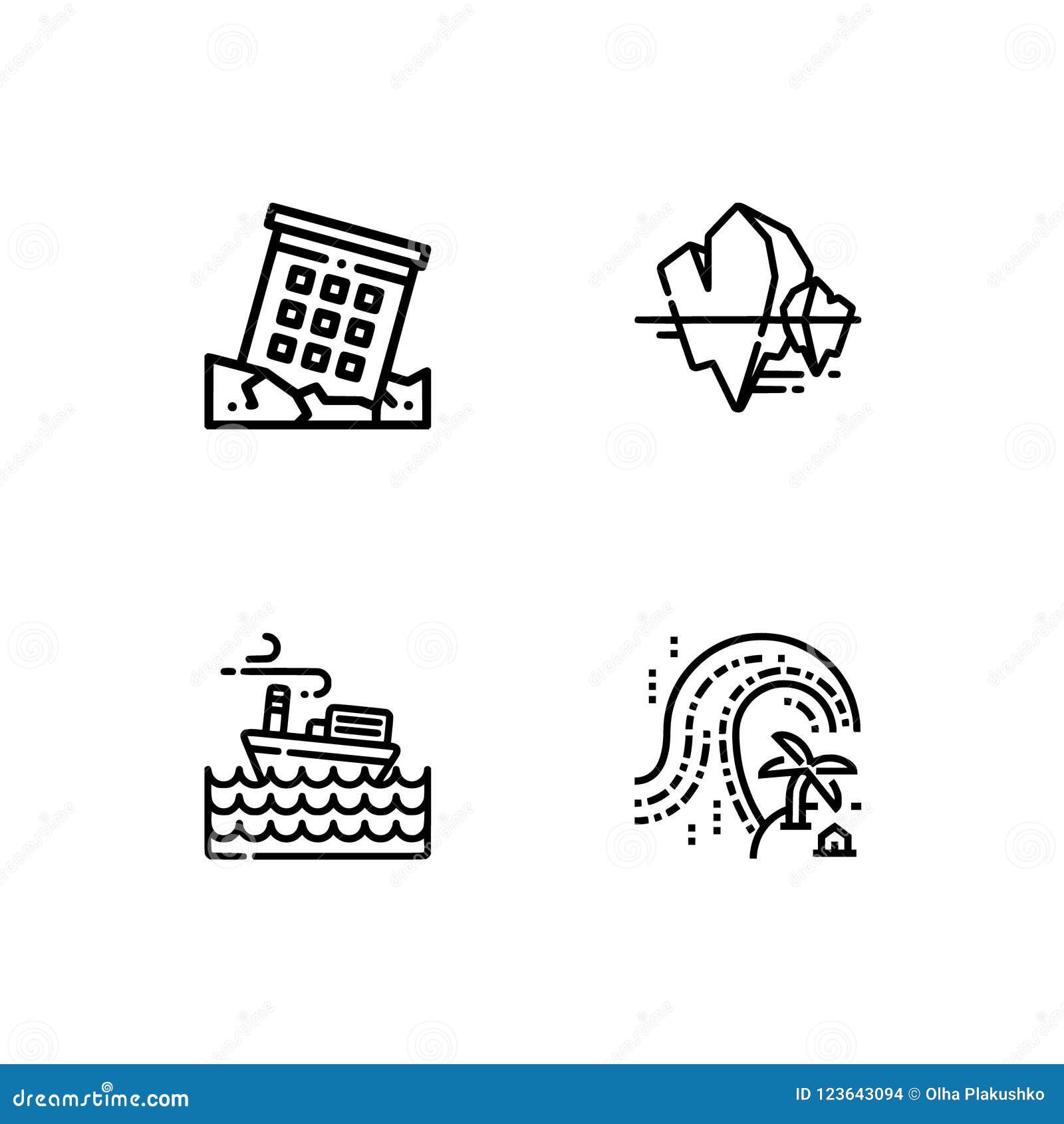 Cataclysms And Natural Disasters Outline Icons Set EPS 10 Vector Format ...