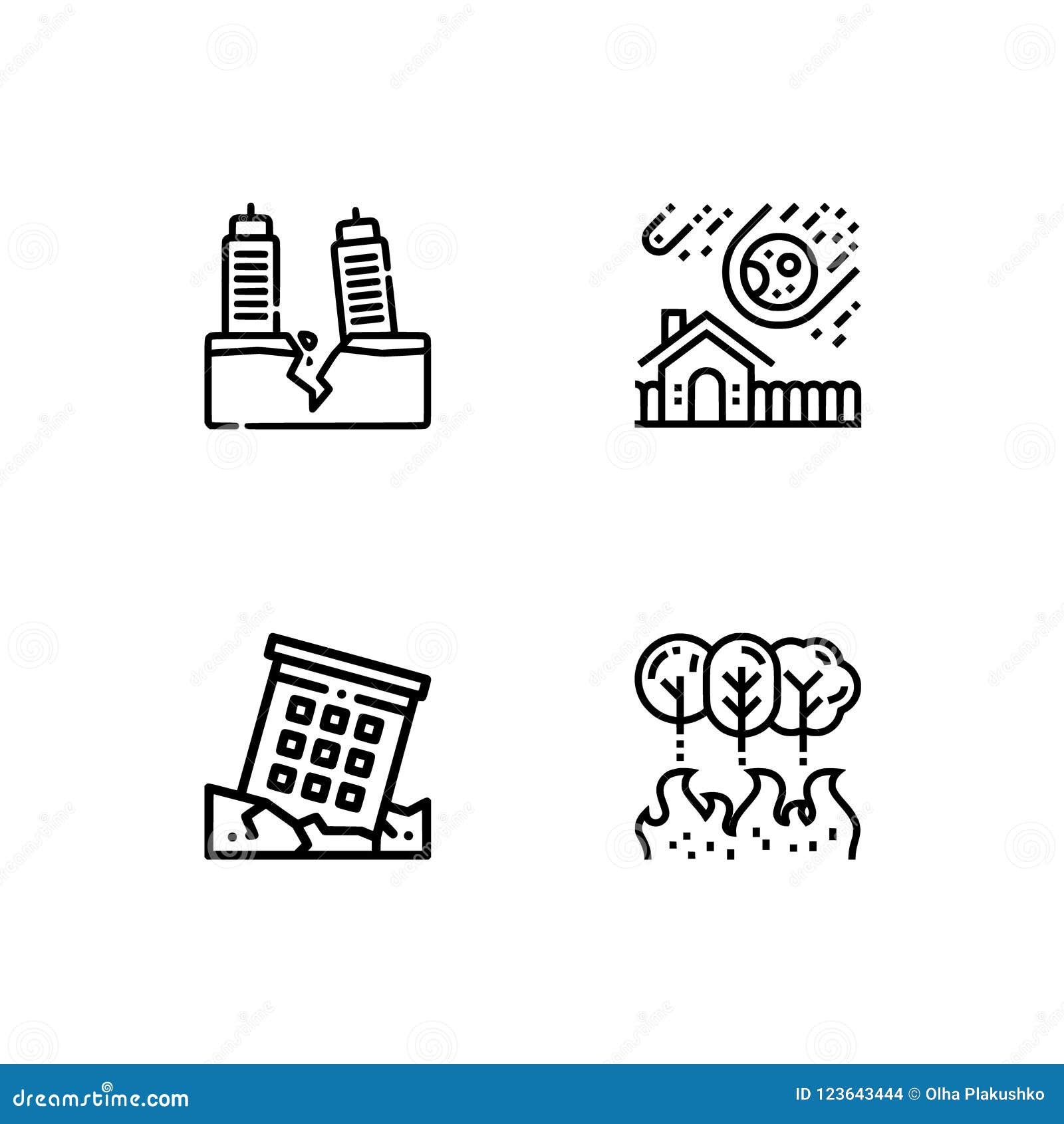 Cataclysms and Natural Disasters Outline Icons Set EPS 10 Vector Format ...