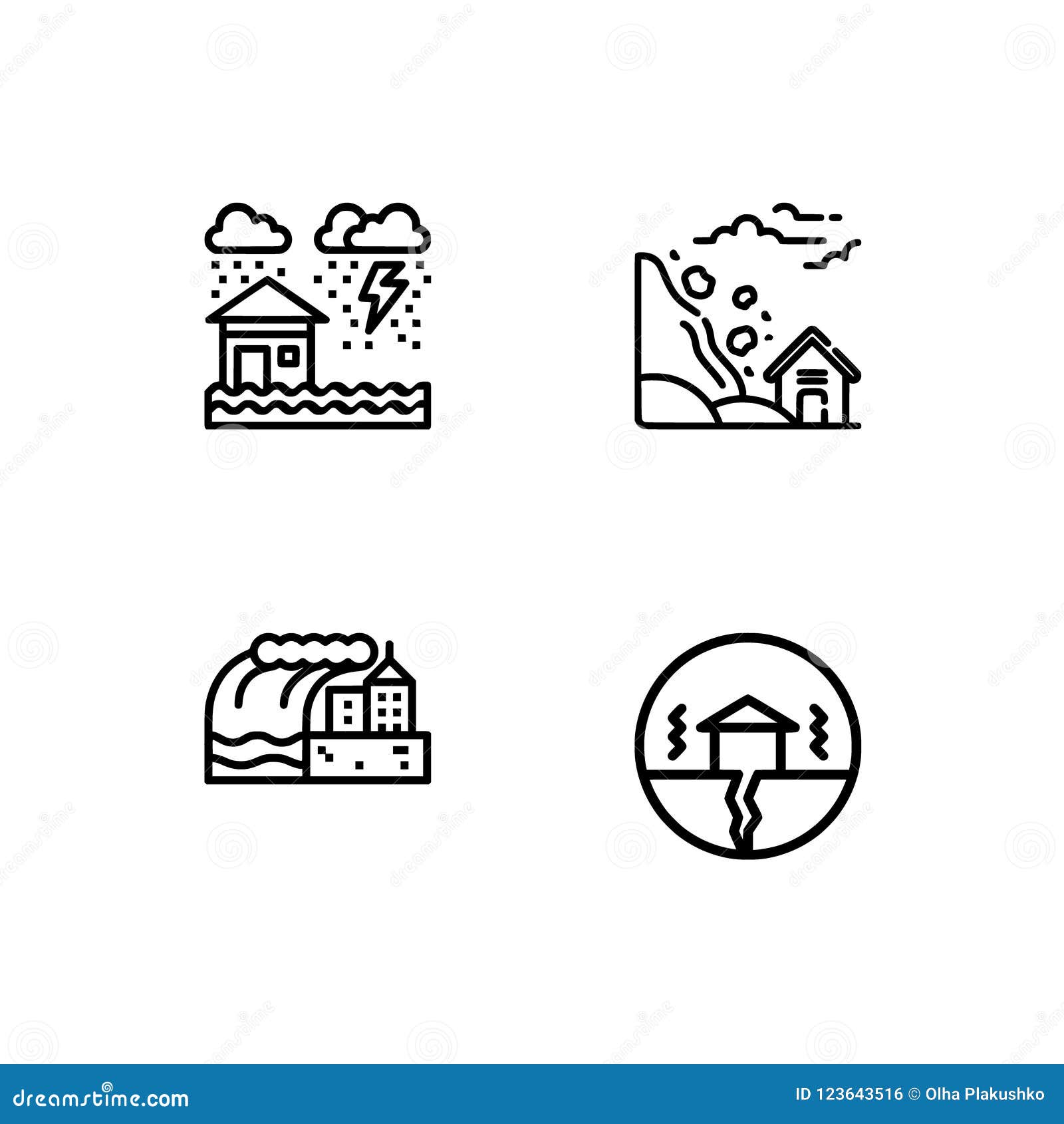 Cataclysms And Natural Disasters Outline Icons Set EPS 10 Vector Format ...