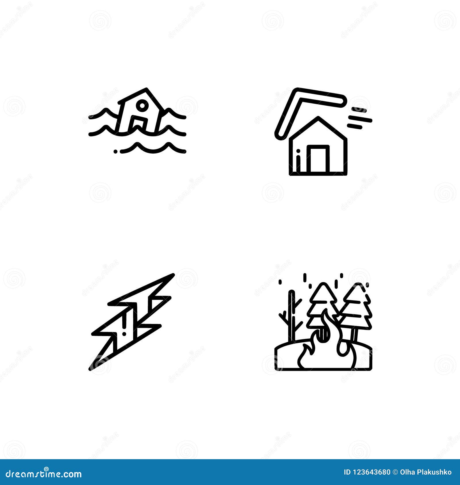 Cataclysms and Natural Disasters Outline Icons Set EPS 10 Vector Format ...