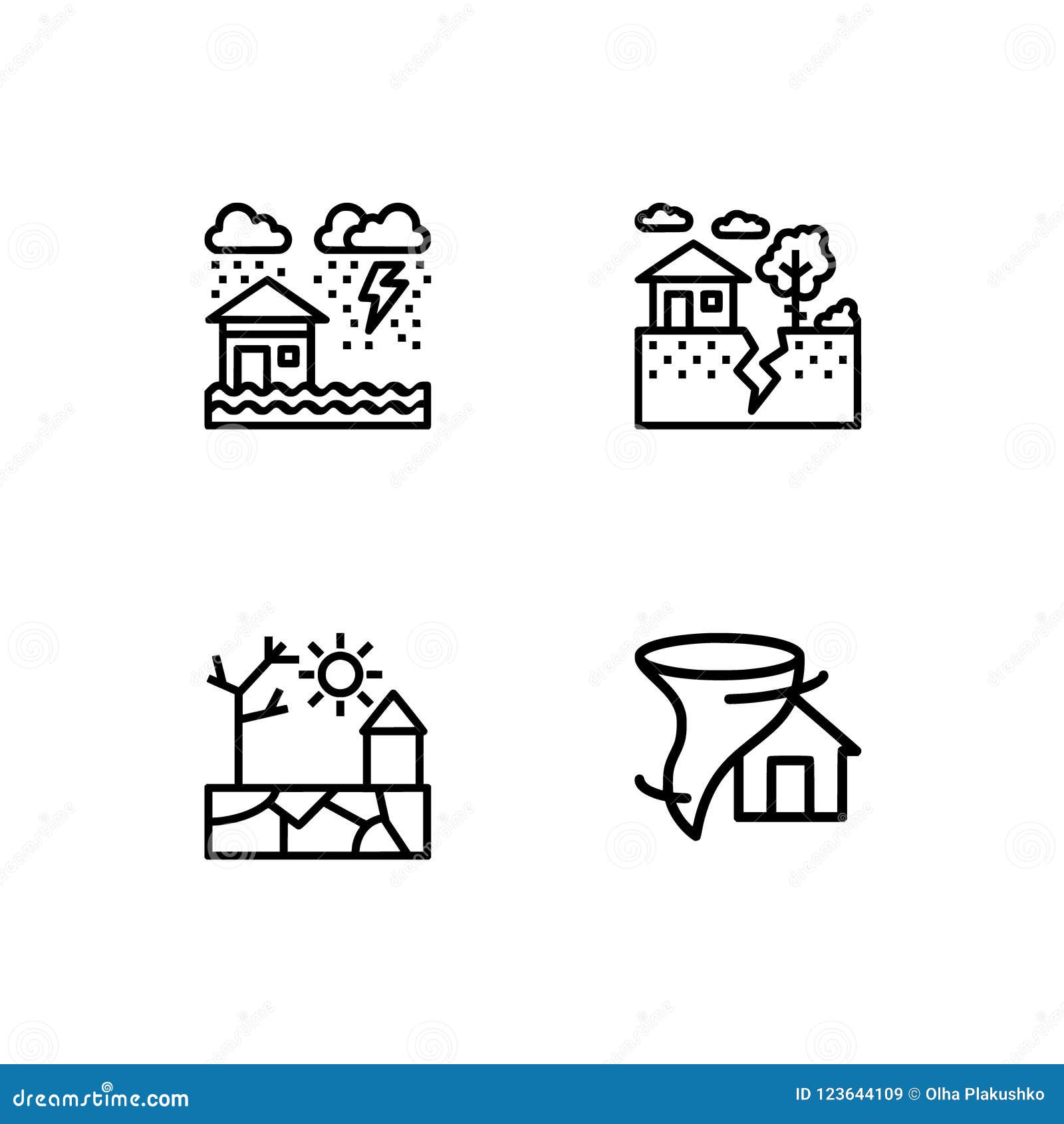 Cataclysms and Natural Disasters Outline Icons Set EPS 10 Vector Format ...
