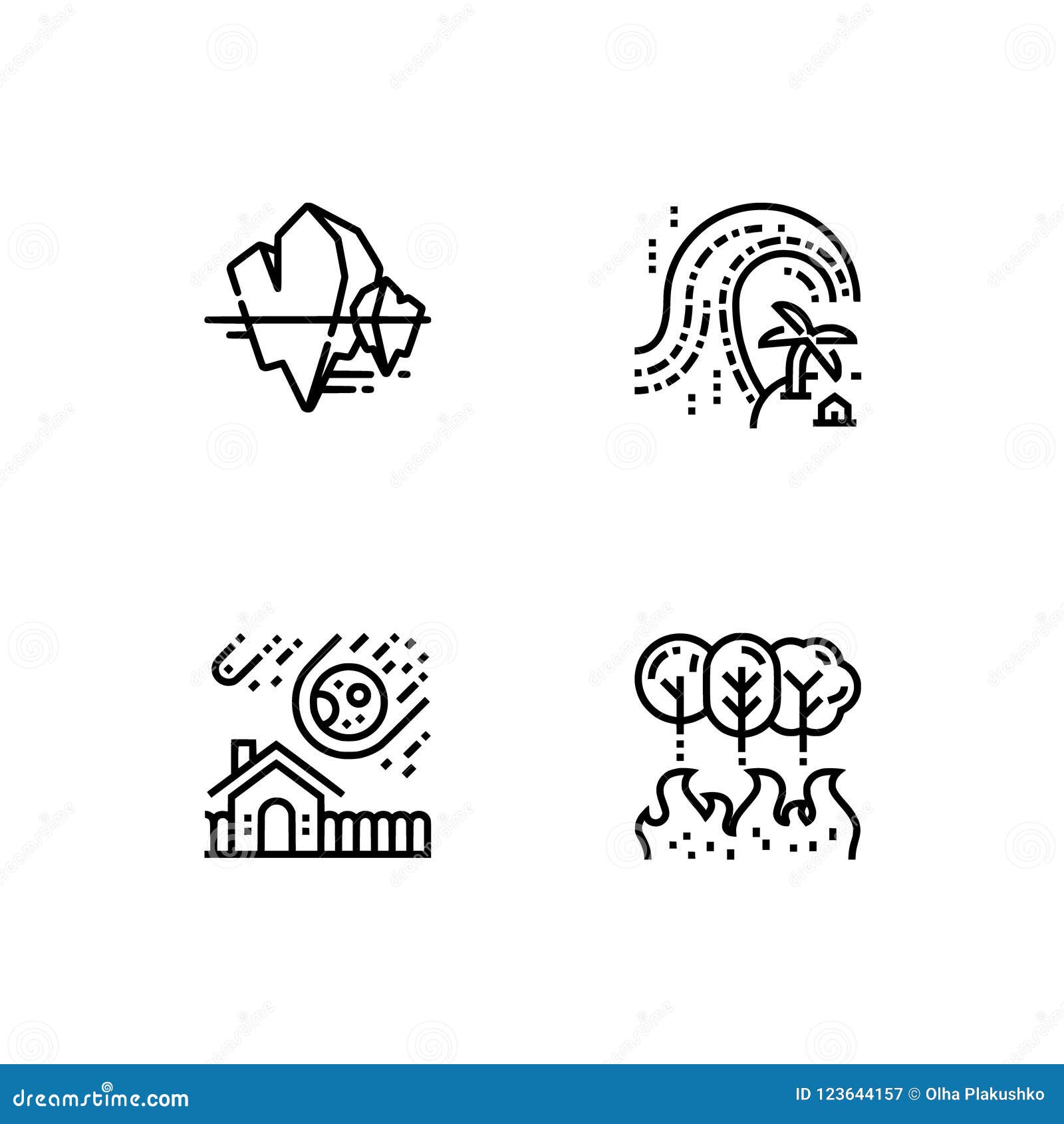 Cataclysms and Natural Disasters Outline Icons Set EPS 10 Vector Format ...