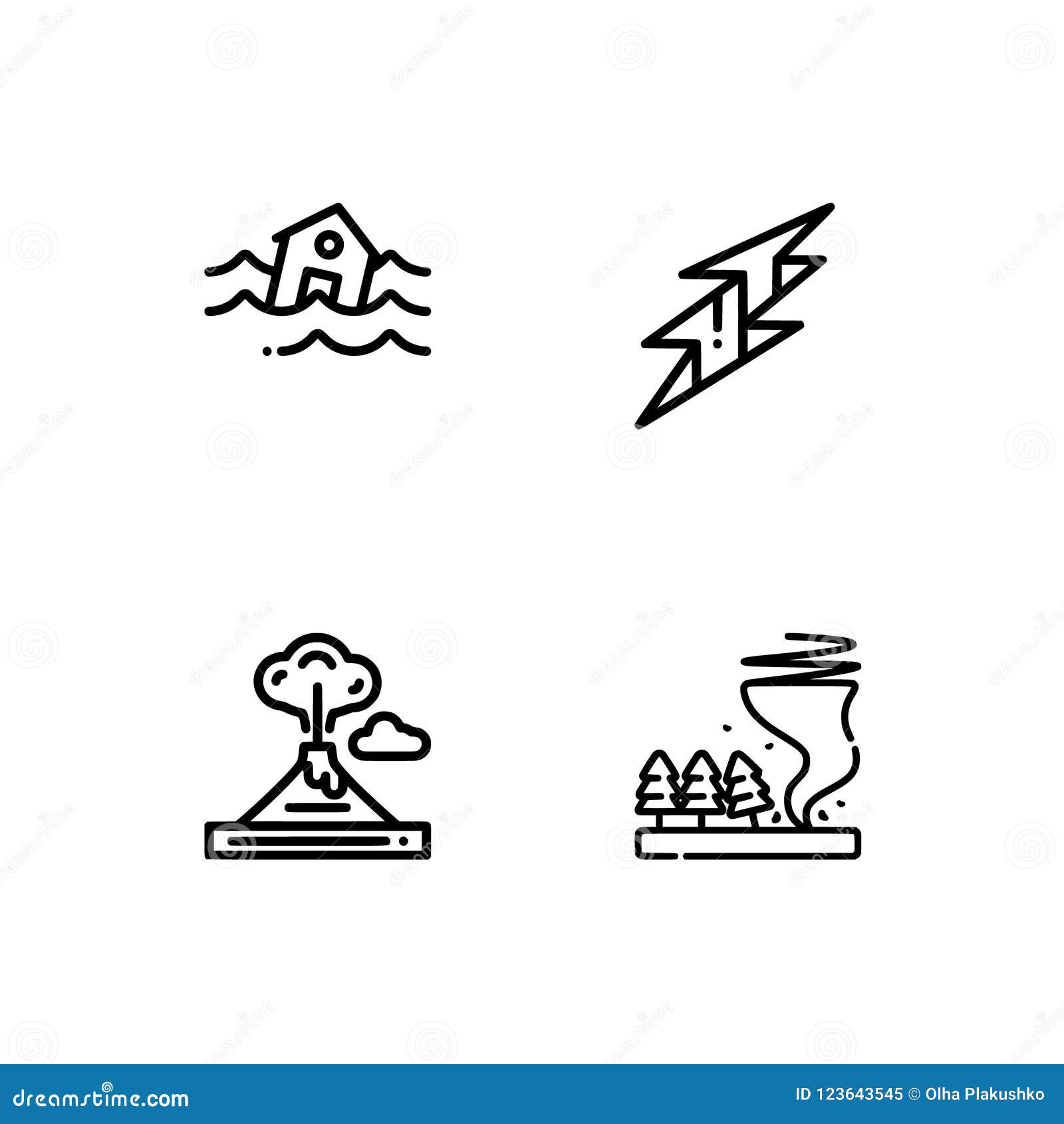 Cataclysms and Natural Disasters Outline Icons Set EPS 10 Vector Format ...