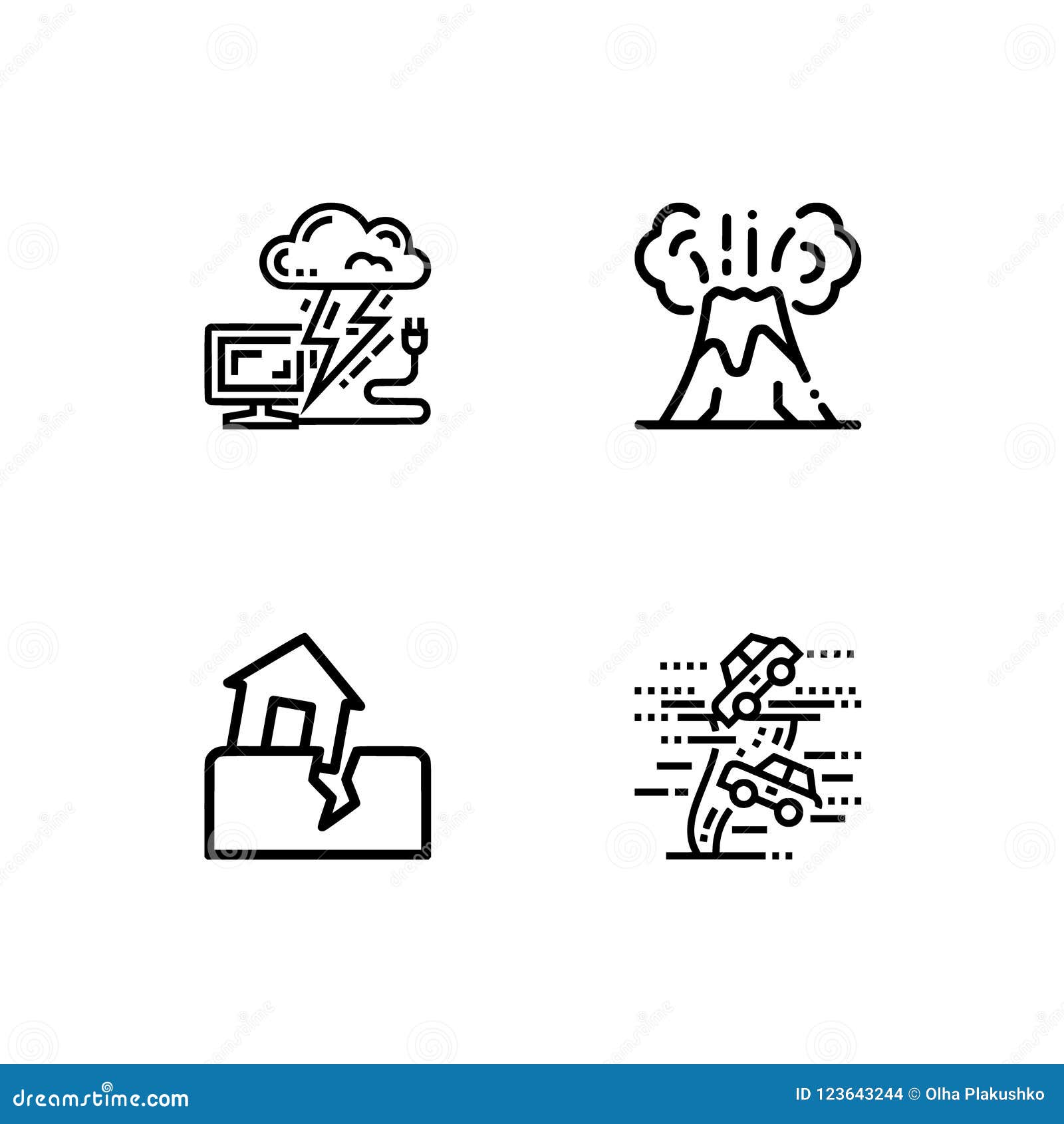 Cataclysms and Natural Disasters Outline Icons Set EPS 10 Vector Format ...