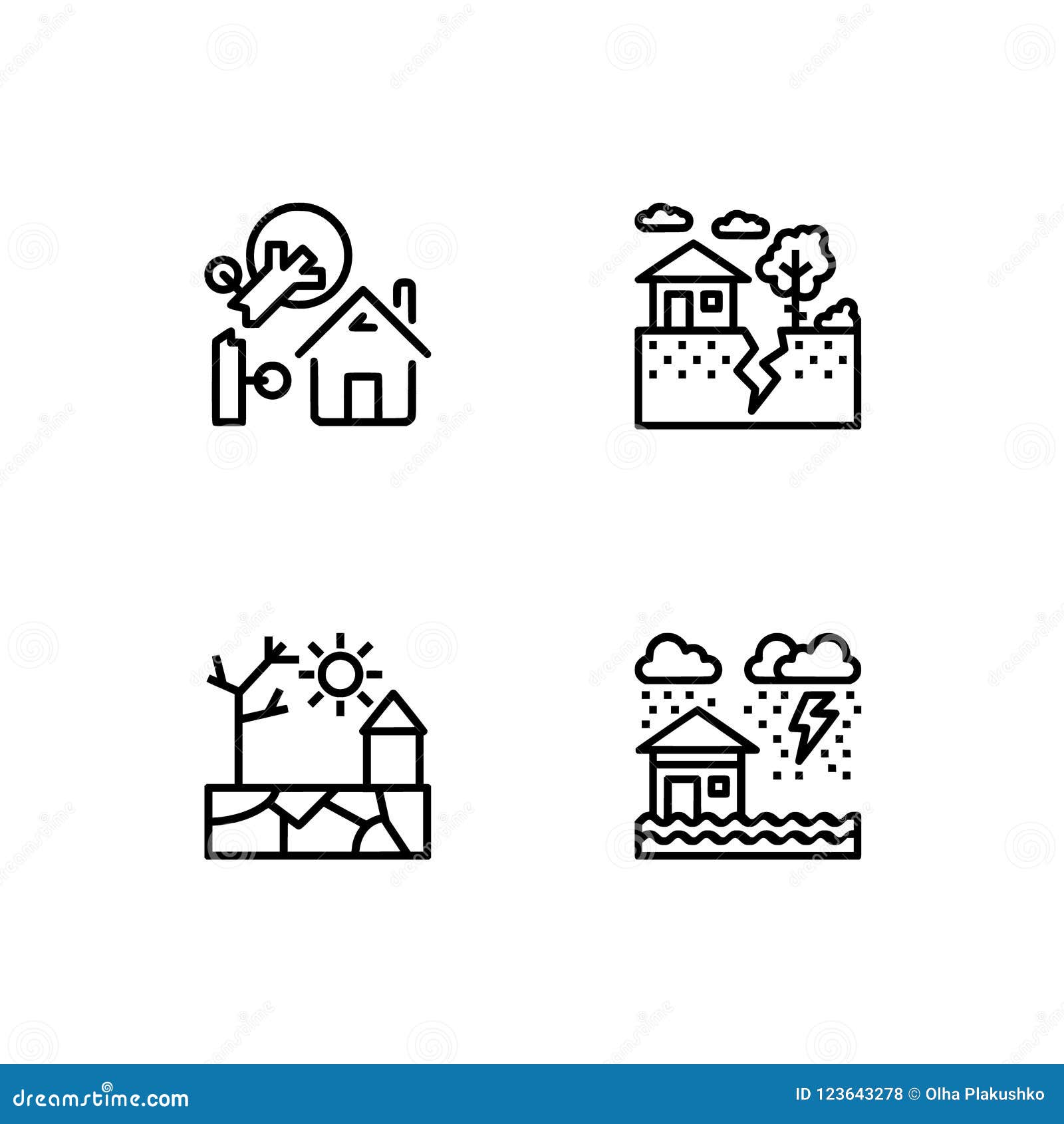 Cataclysms and Natural Disasters Outline Icons Set EPS 10 Vector Format ...