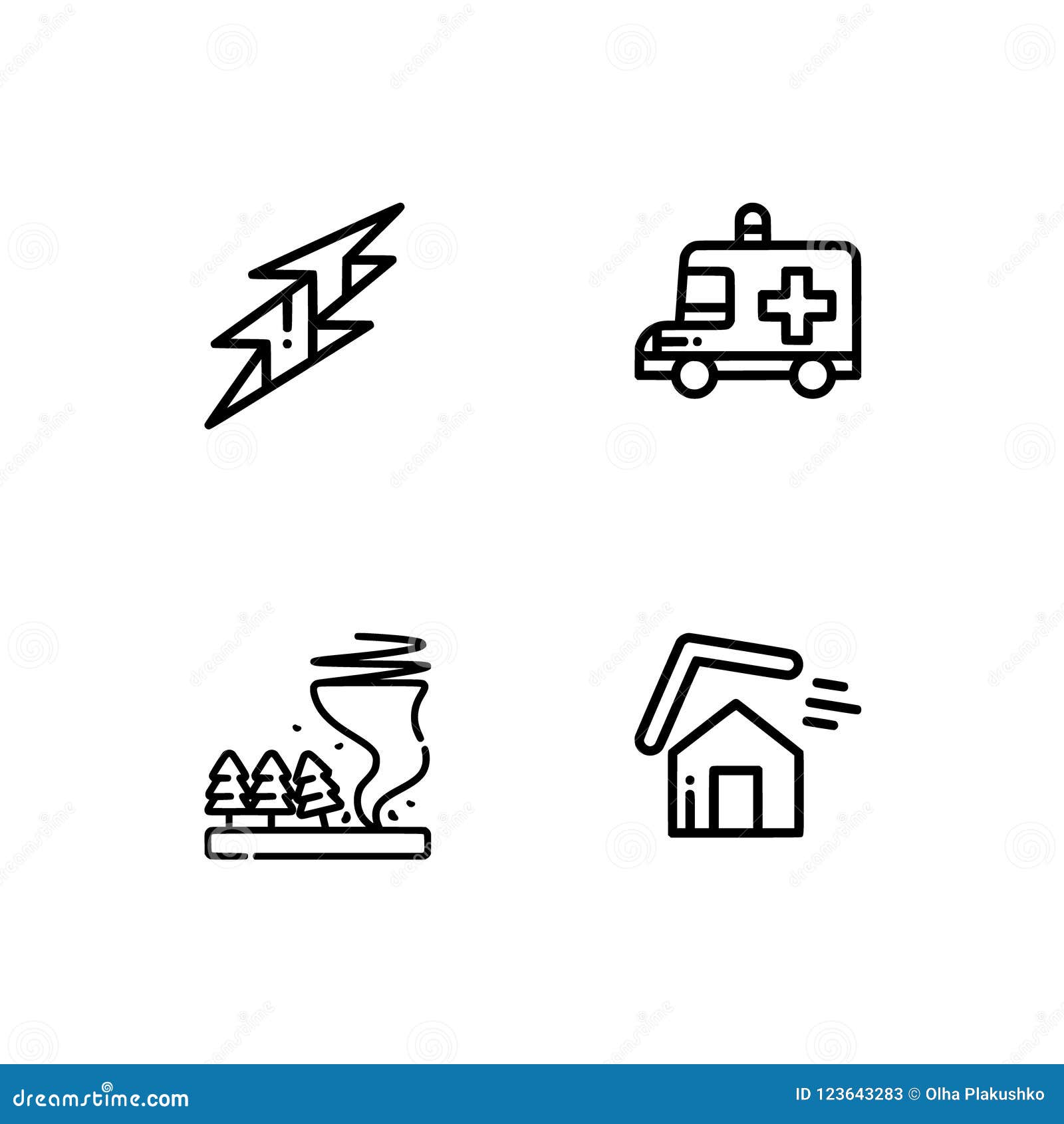 Cataclysms and Natural Disasters Outline Icons Set EPS 10 Vector Format ...
