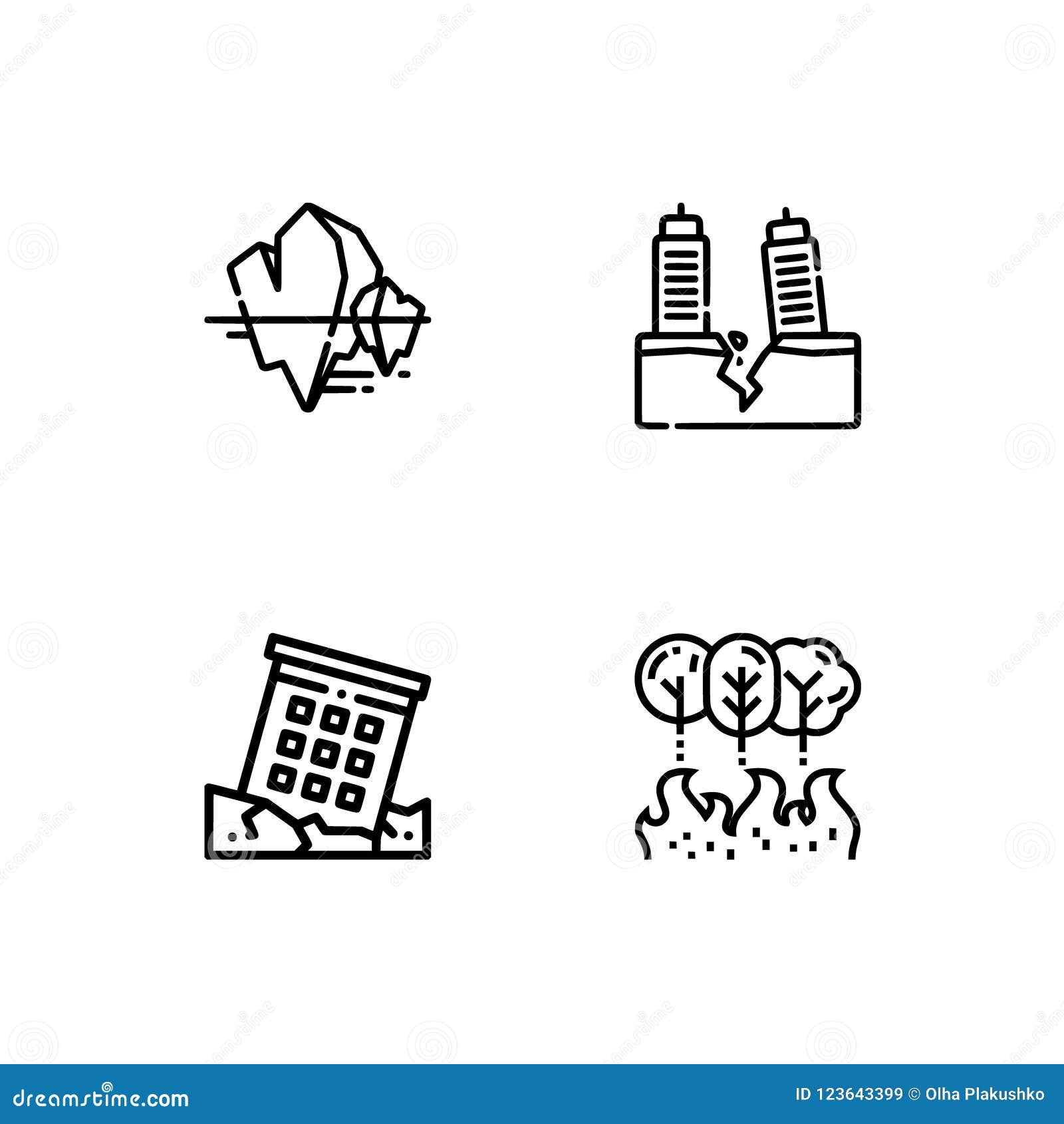 Cataclysms and Natural Disasters Outline Icons Set EPS 10 Vector Format ...