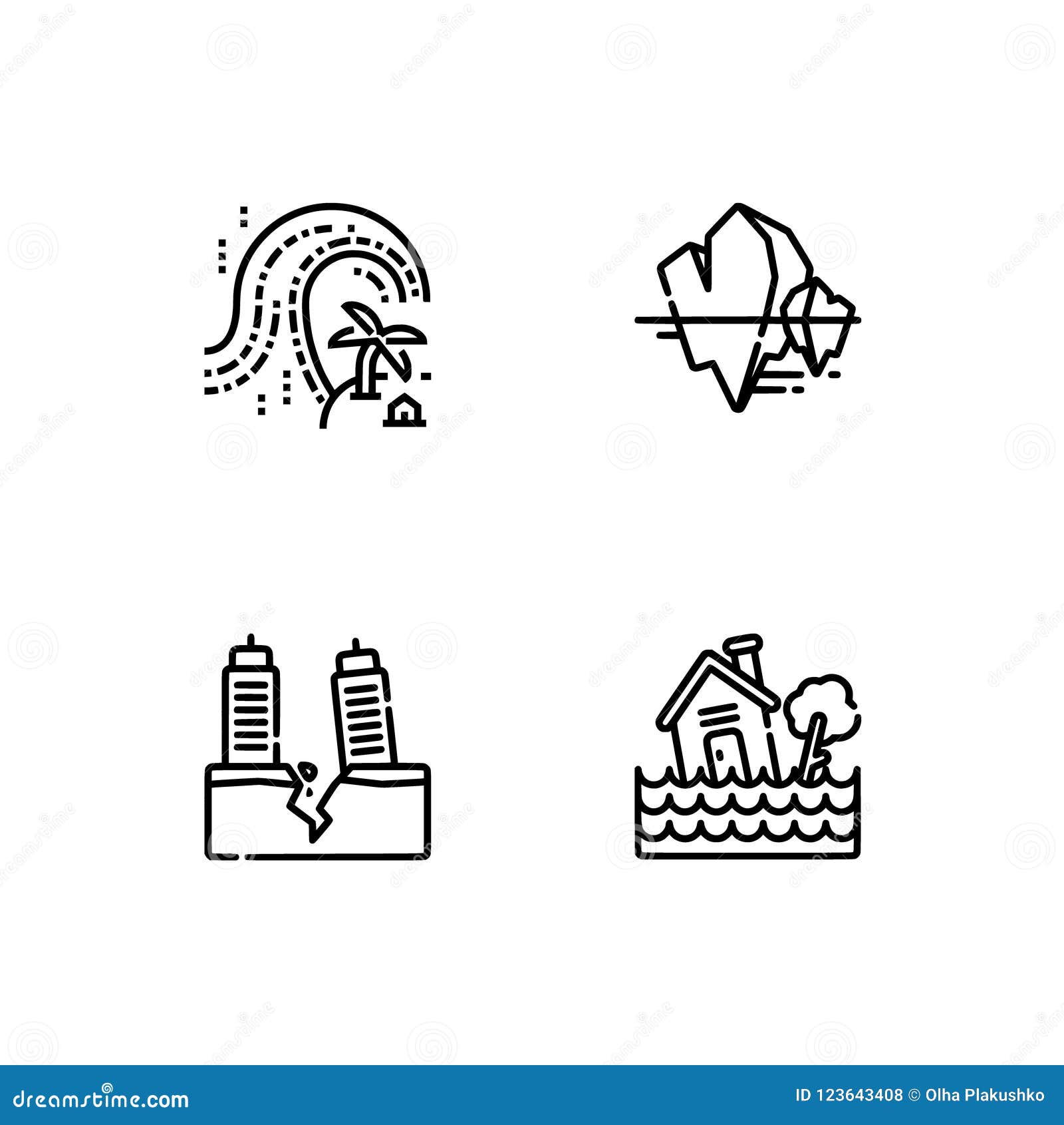 Cataclysms and Natural Disasters Outline Icons Set EPS 10 Vector Format ...