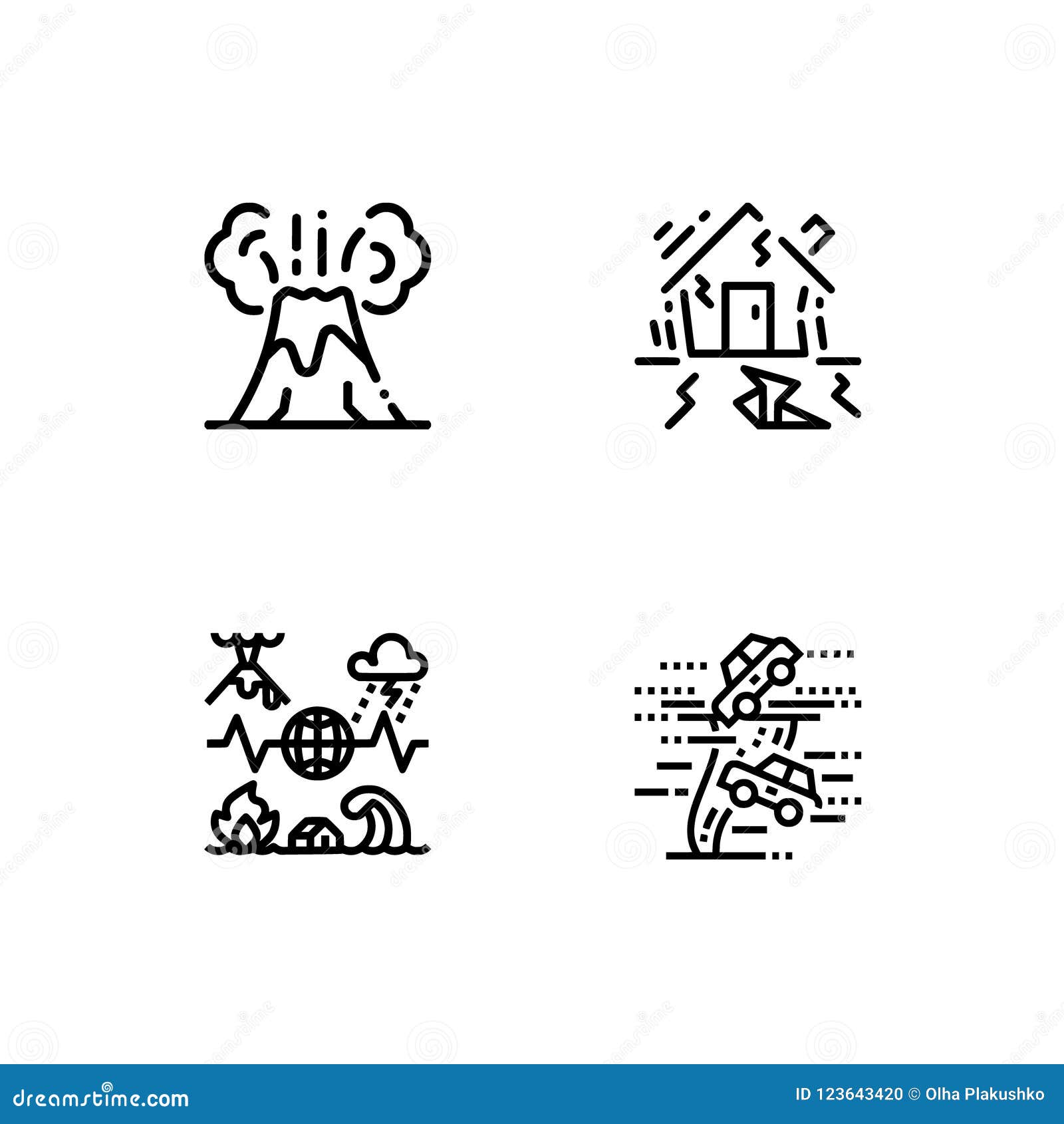 Cataclysms and Natural Disasters Outline Icons Set EPS 10 Vector Format ...
