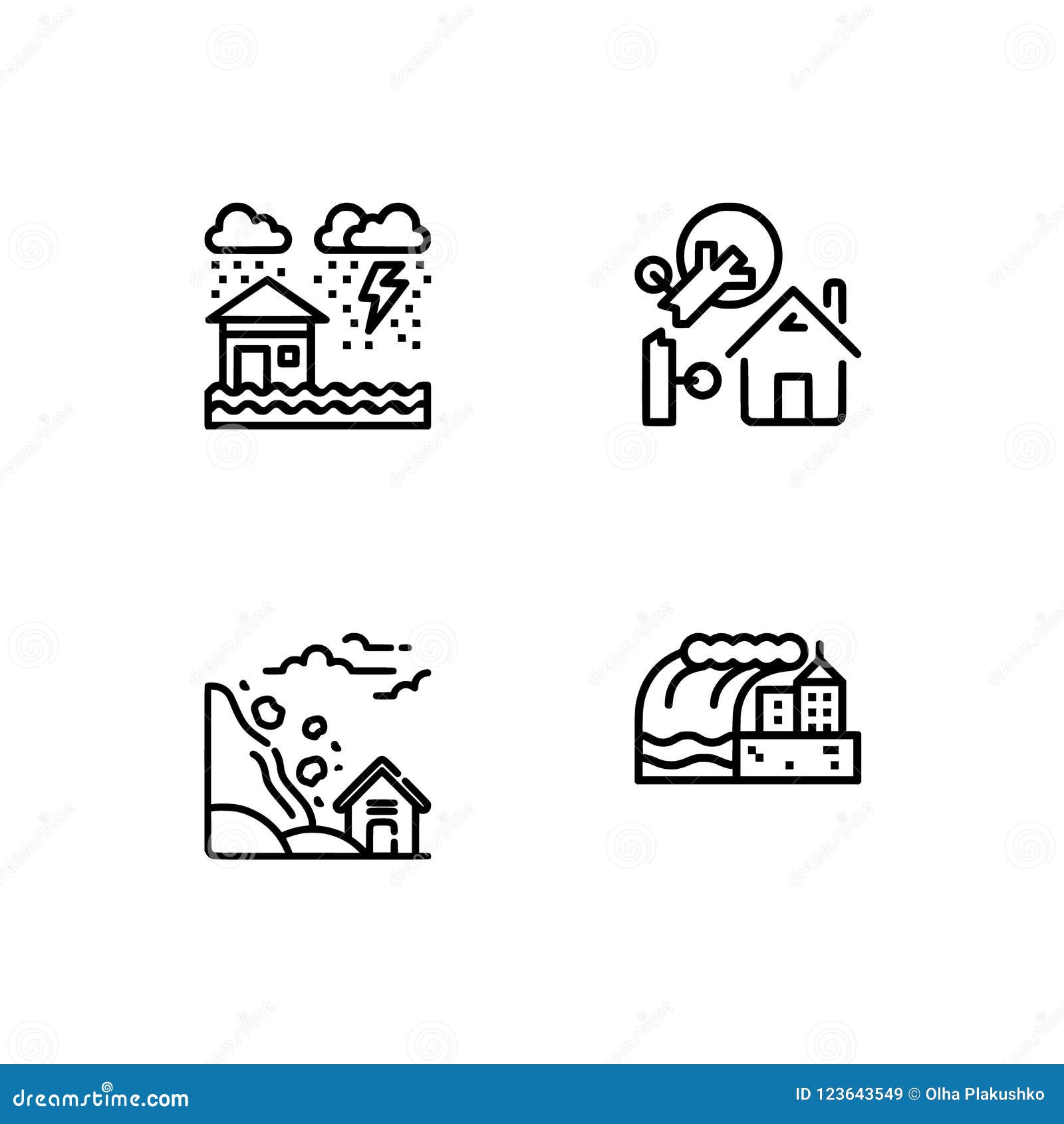 Cataclysms and Natural Disasters Outline Icons Set EPS 10 Vector Format ...