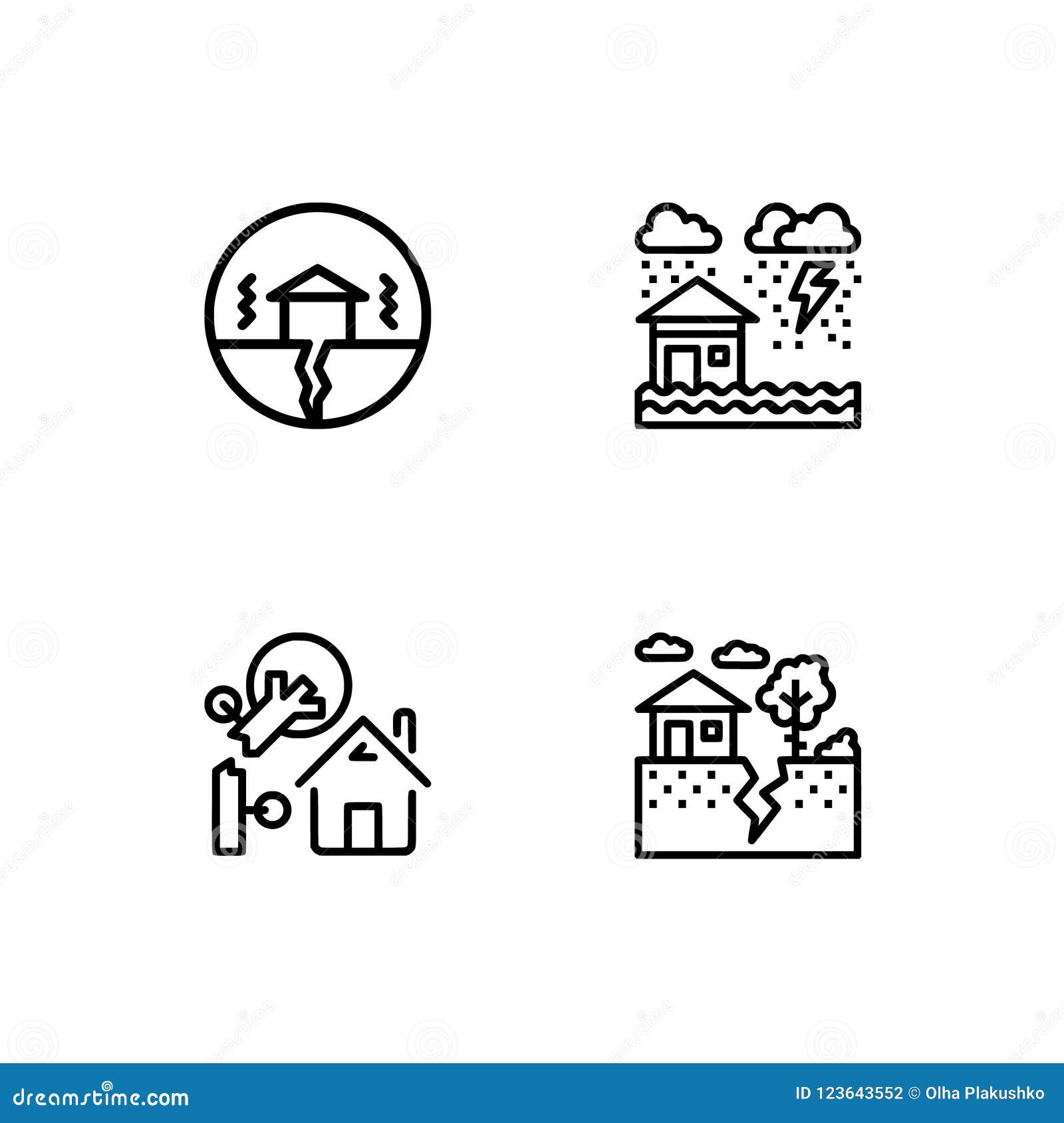 Cataclysms and Natural Disasters Outline Icons Set EPS 10 Vector Format ...