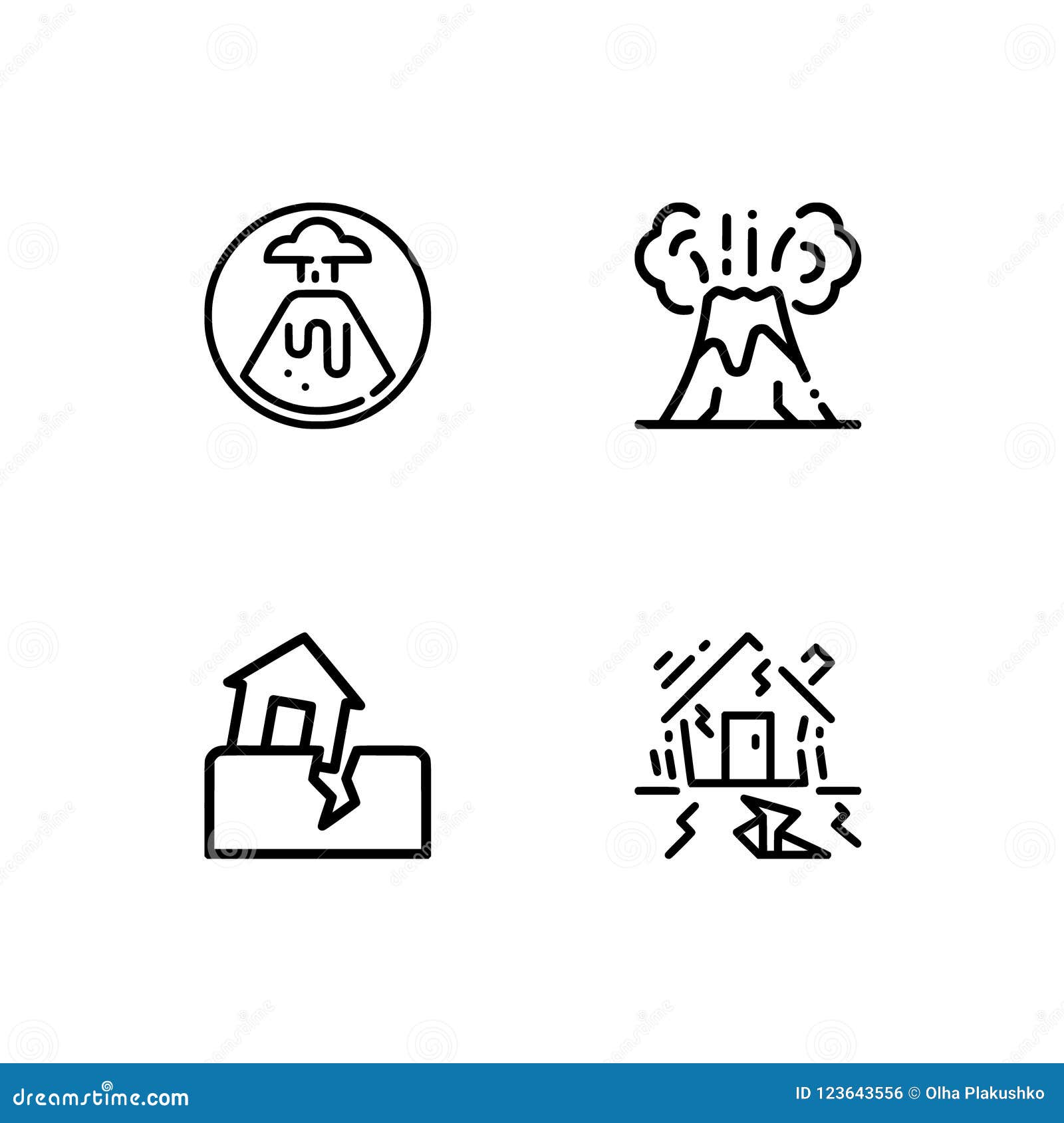 Cataclysms and Natural Disasters Outline Icons Set EPS 10 Vector Format ...