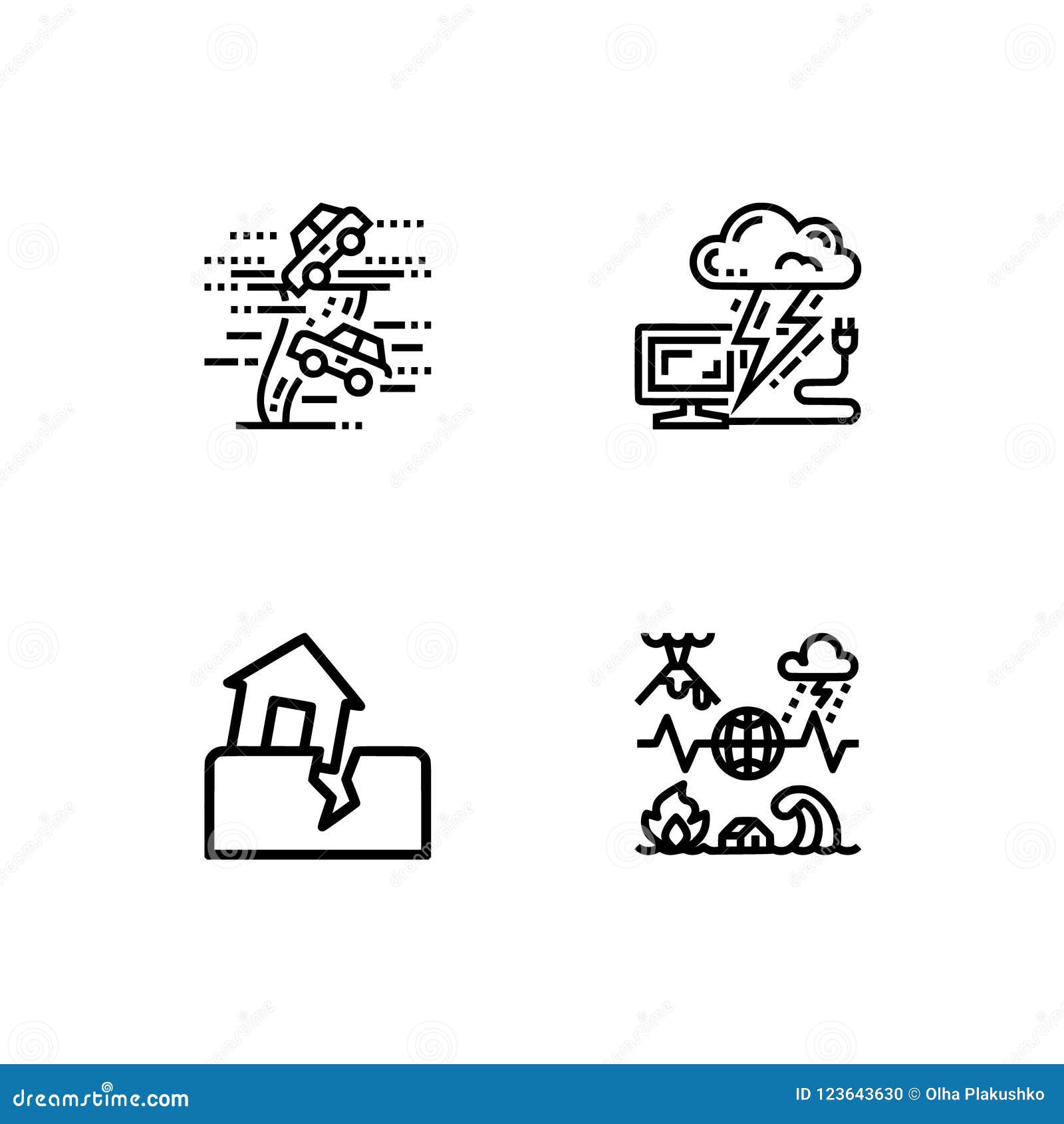 Cataclysms And Natural Disasters Outline Icons Set EPS 10 Vector Format ...
