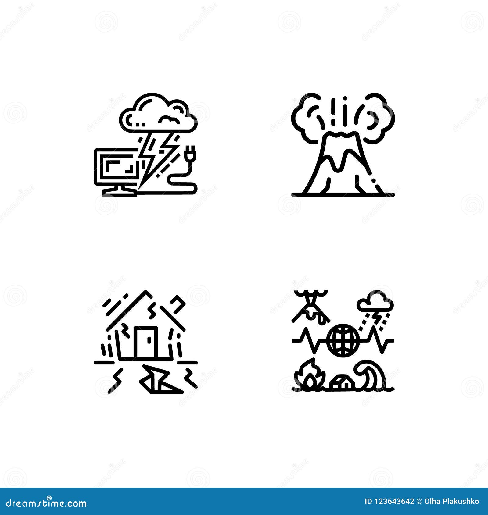 Cataclysms and Natural Disasters Outline Icons Set EPS 10 Vector Format ...