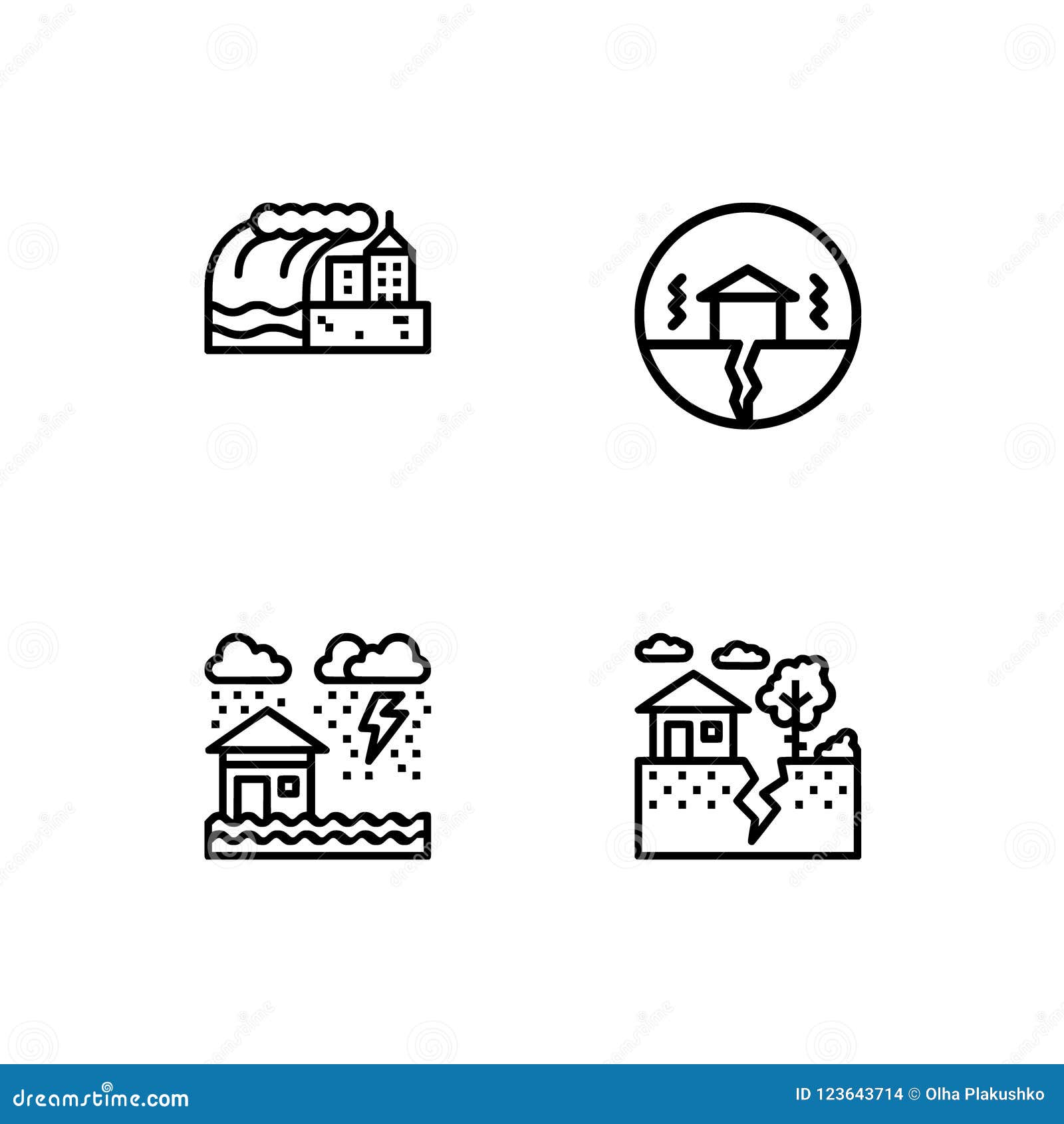 Cataclysms and Natural Disasters Outline Icons Set EPS 10 Vector Format ...