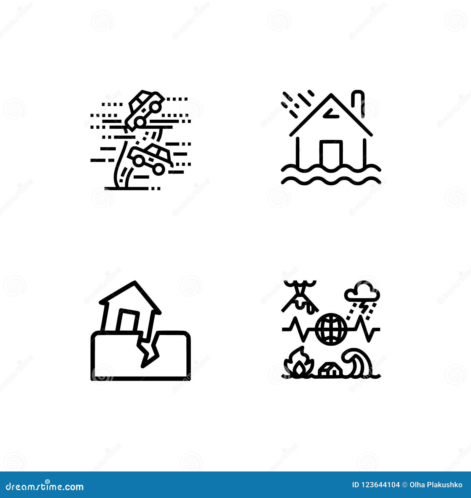Cataclysms and Natural Disasters Outline Icons Set EPS 10 Vector Format ...
