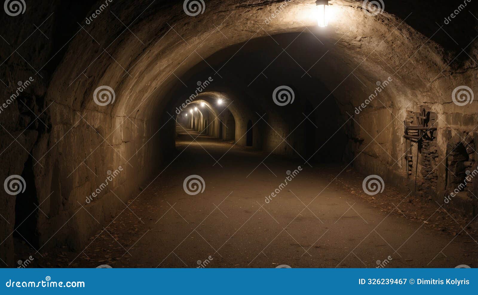 Catacomb Tunnel Illuminated Underground Passage Arched Dungeon ...