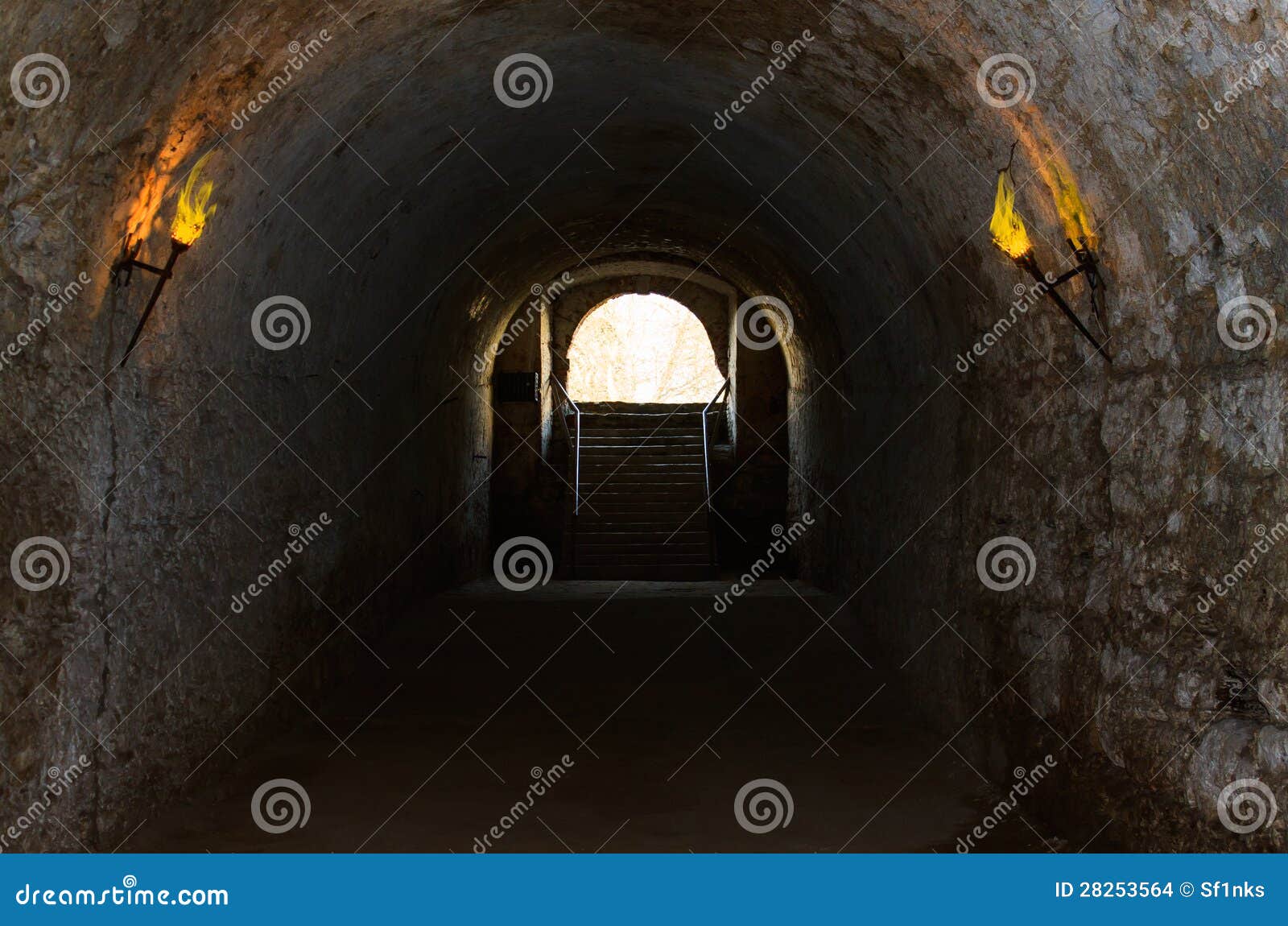 Catacombs of the Old Castle Illuminated Torches Stock Photo - Image of ...